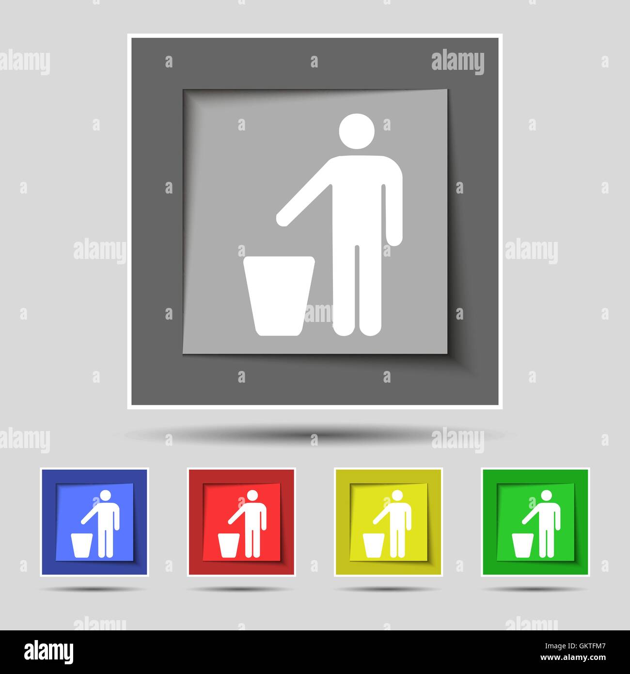 throw away the trash icon sign on original five colored buttons. Vector ...
