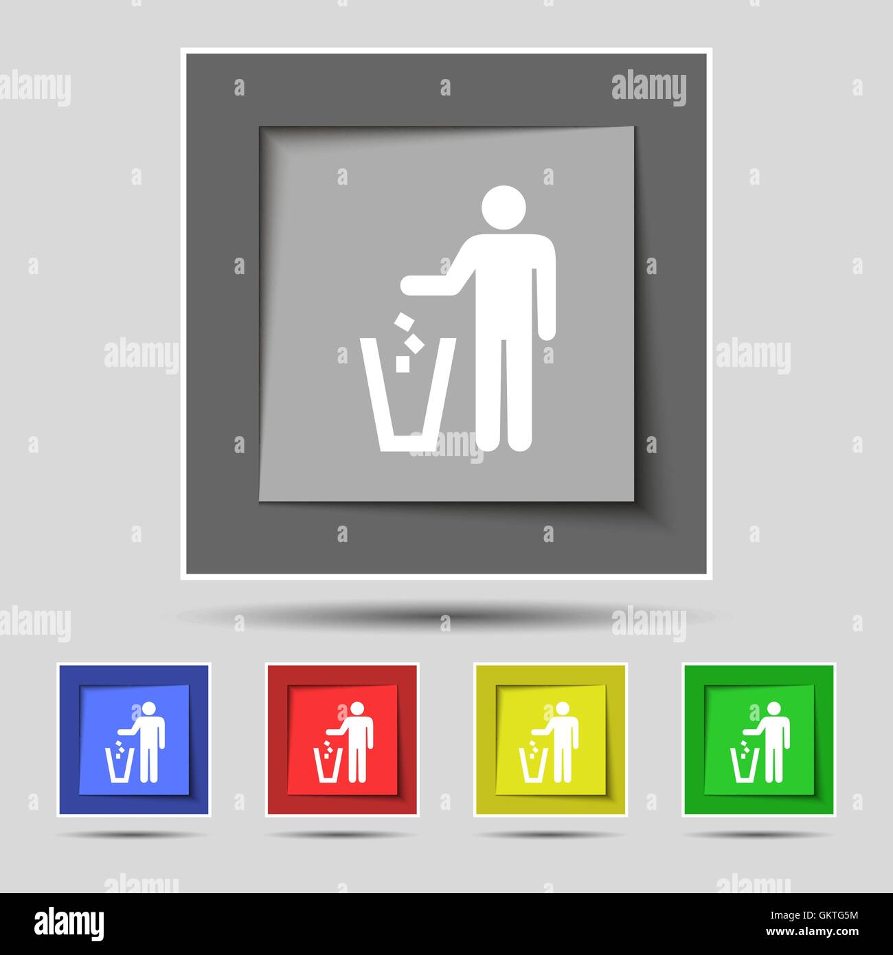 throw away the trash icon sign on original five colored buttons. Vector ...