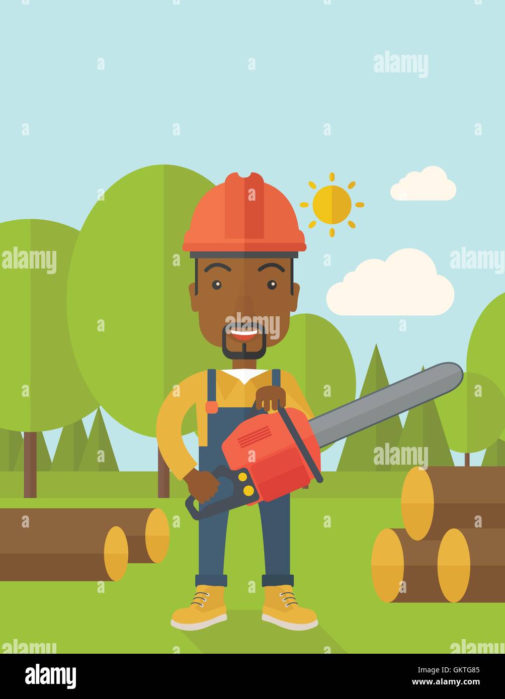 Black Lumberjack cuts a tree by chainsaw Stock Vector Image & Art - Alamy