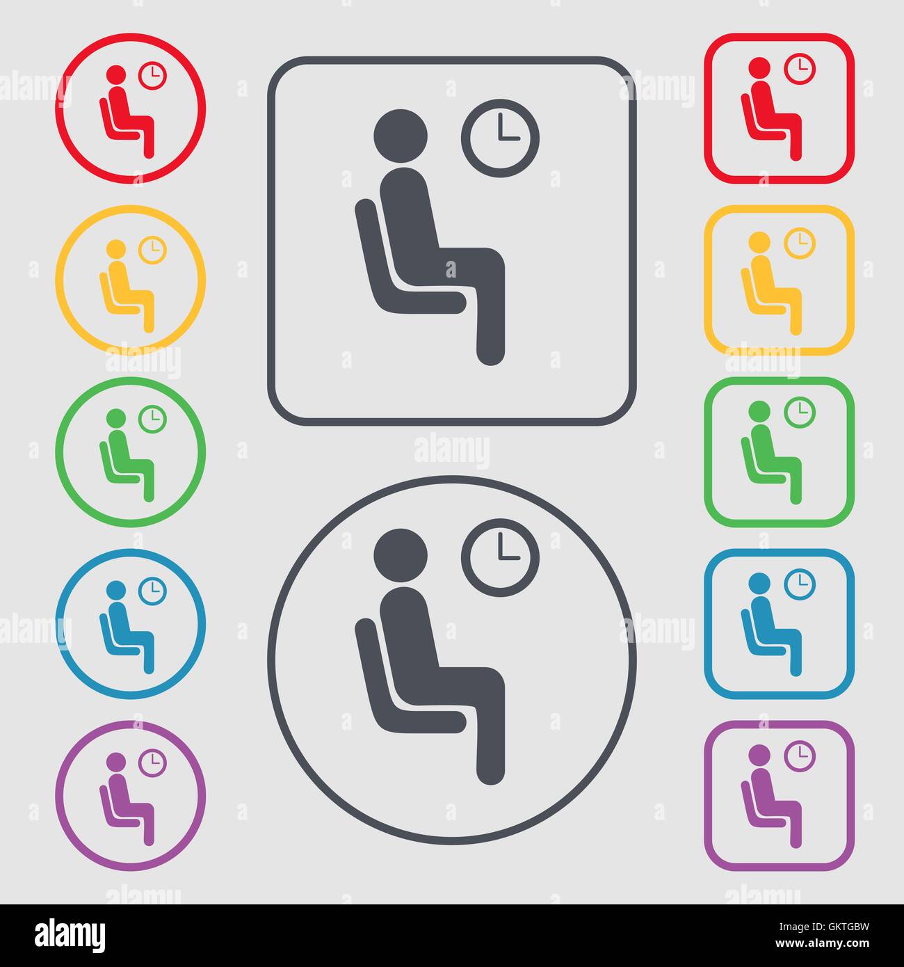 waiting icon sign. symbol on the Round and square buttons with frame ...