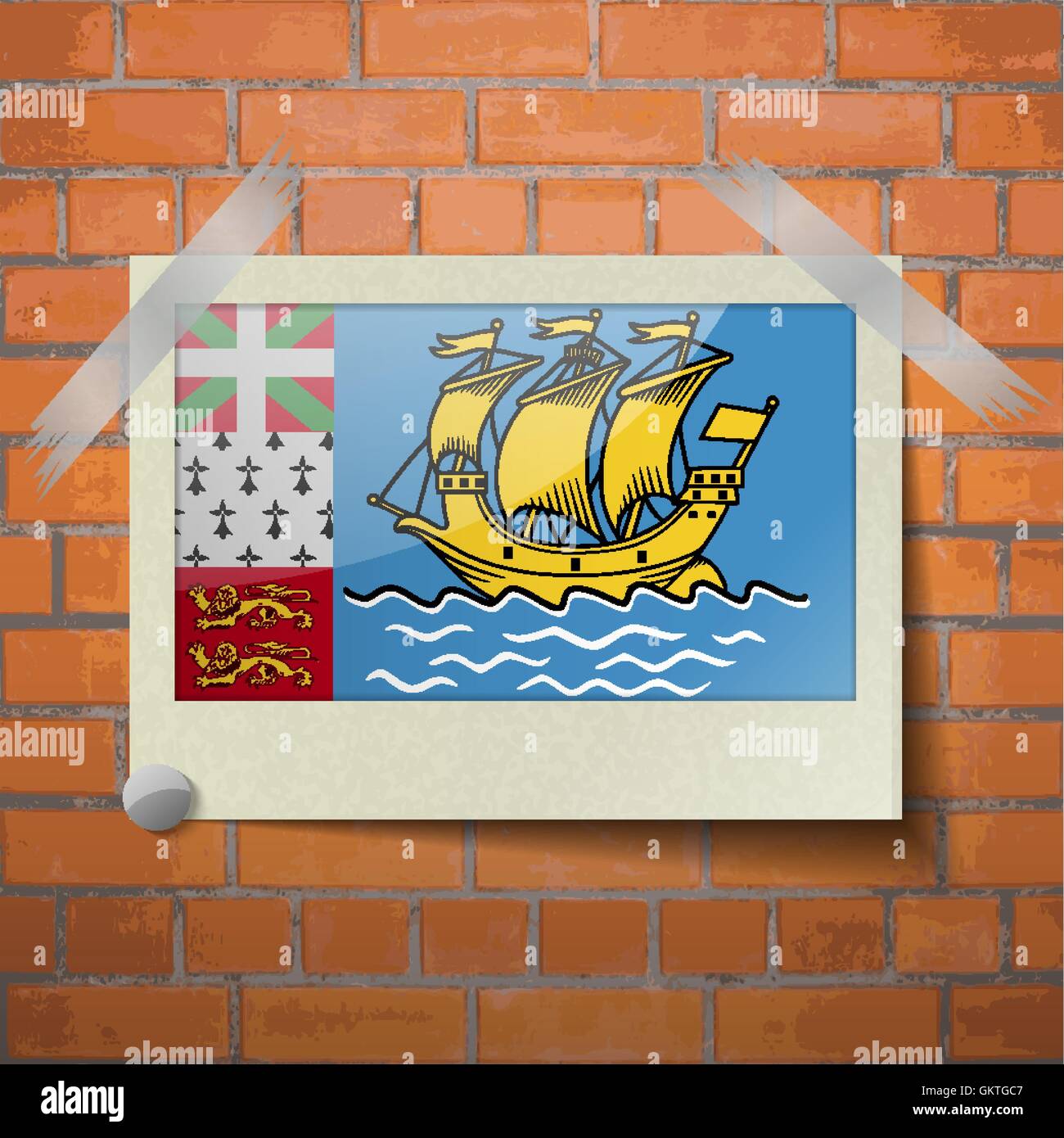 Flags Saint Pierre Miquelon Scotch Taped To A Red Brick Wall Stock