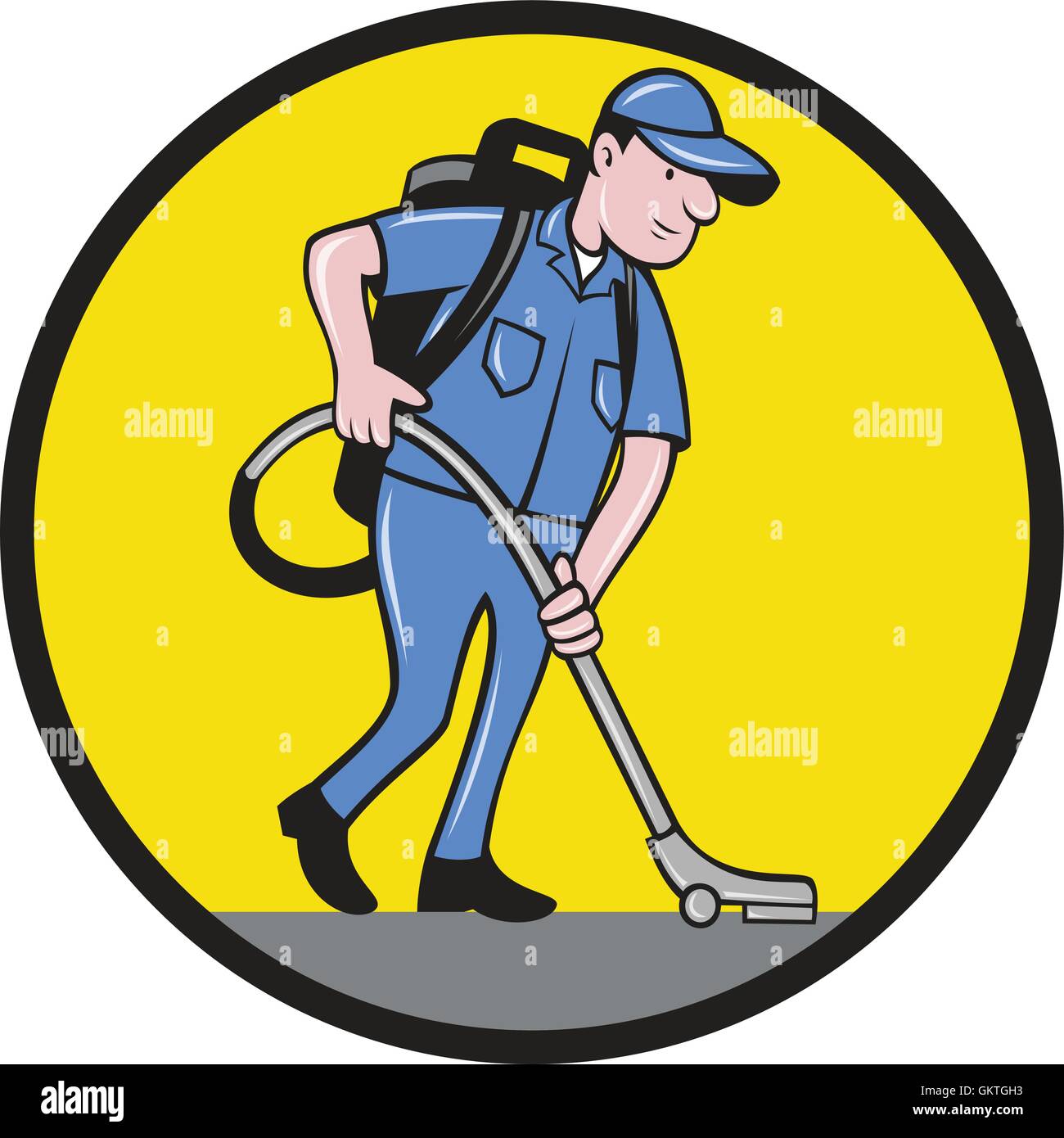 Commercial Cleaner Janitor Vacuum Circle Cartoon Stock Vector Image ...