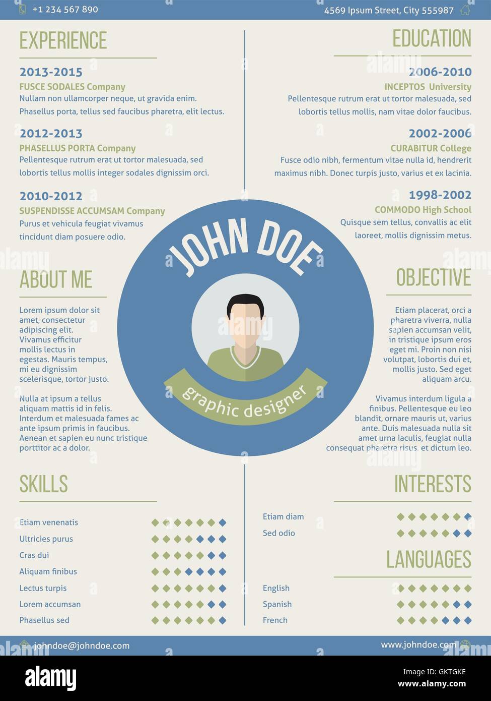 Modern resume curriculum vitae with photo and name in center Stock ...