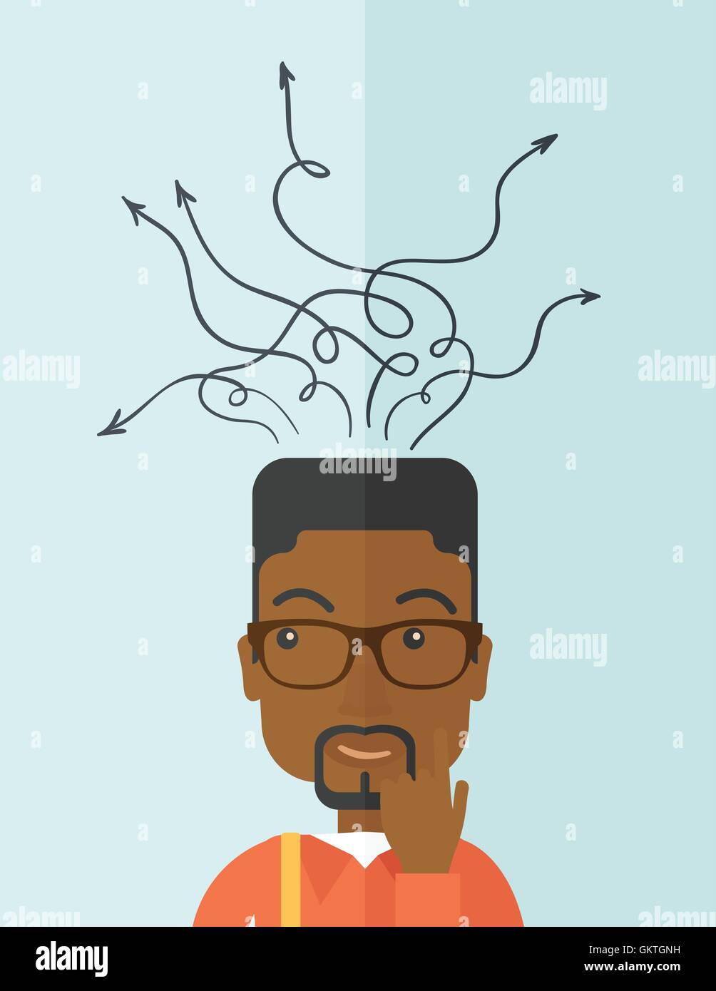 Confused black businessman standing with many arrows Stock Vector Image ...