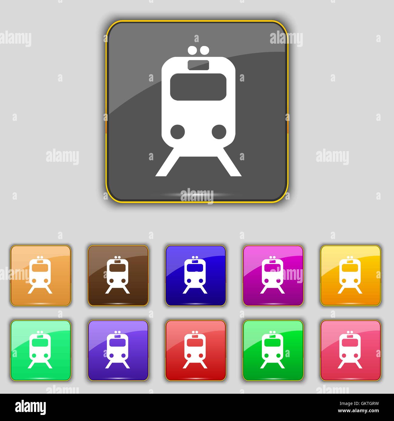 train icon sign. Set with eleven colored buttons for your site. Vector ...