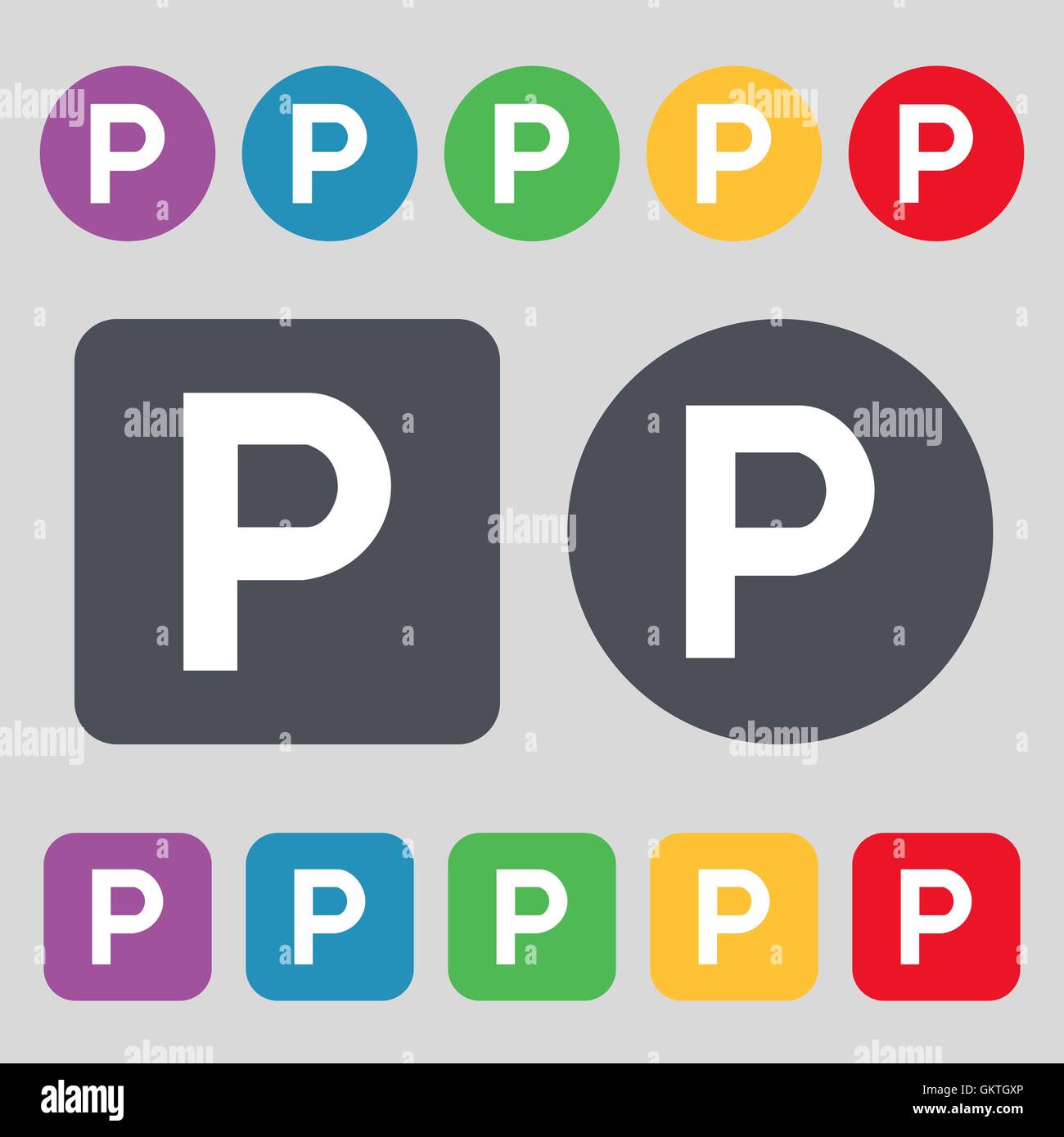 parking icon sign. A set of 12 colored buttons. Flat design. Vector ...