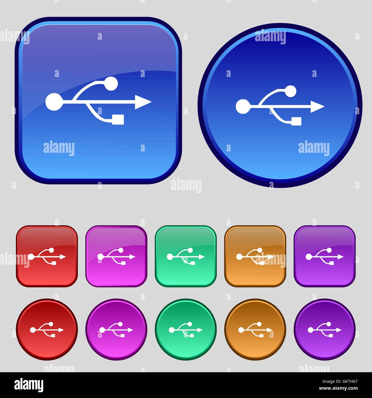 USB icon sign. A set of twelve vintage buttons for your design. Vector ...