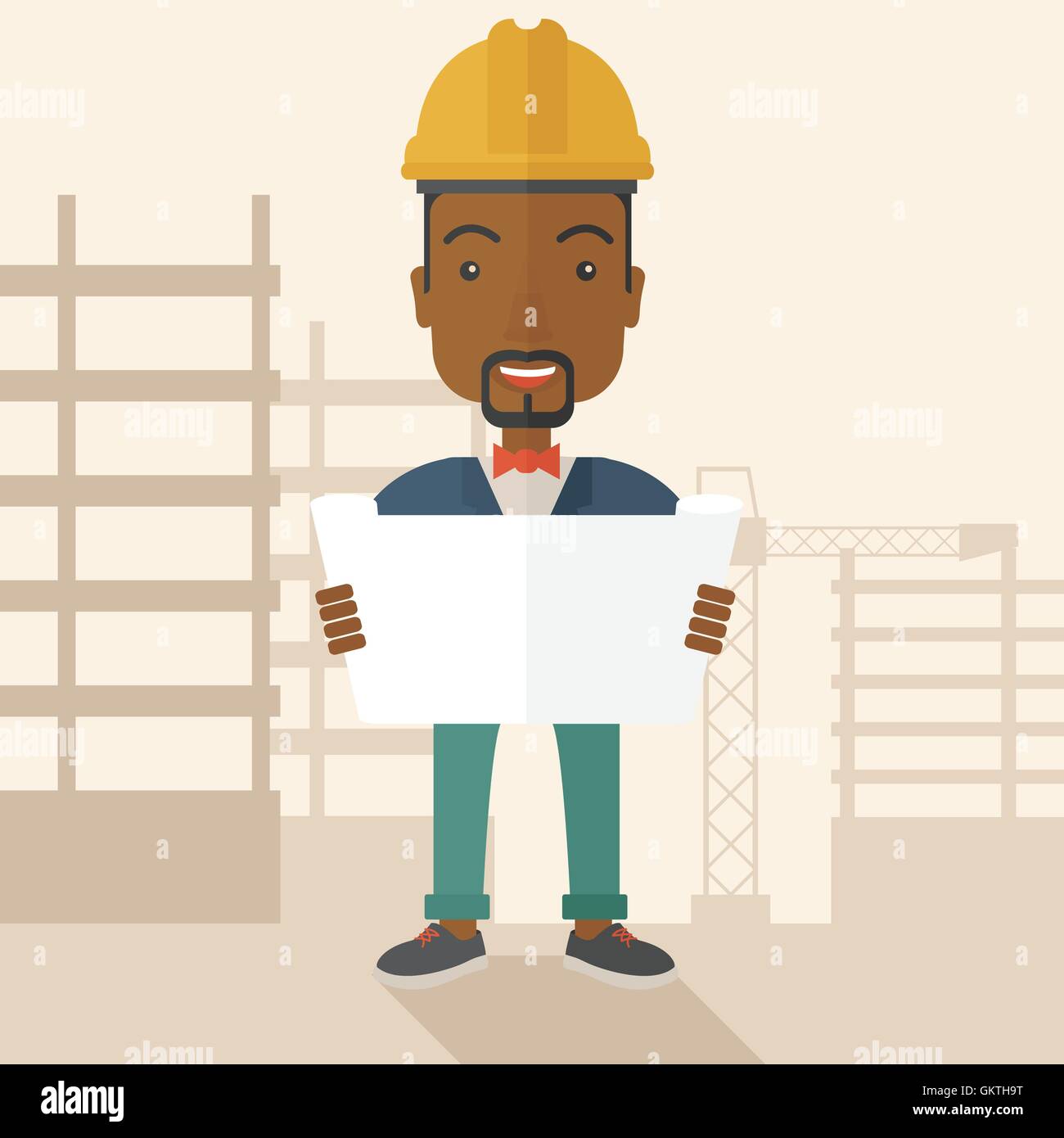 African-american Construction worker holding the plan Stock Vector ...