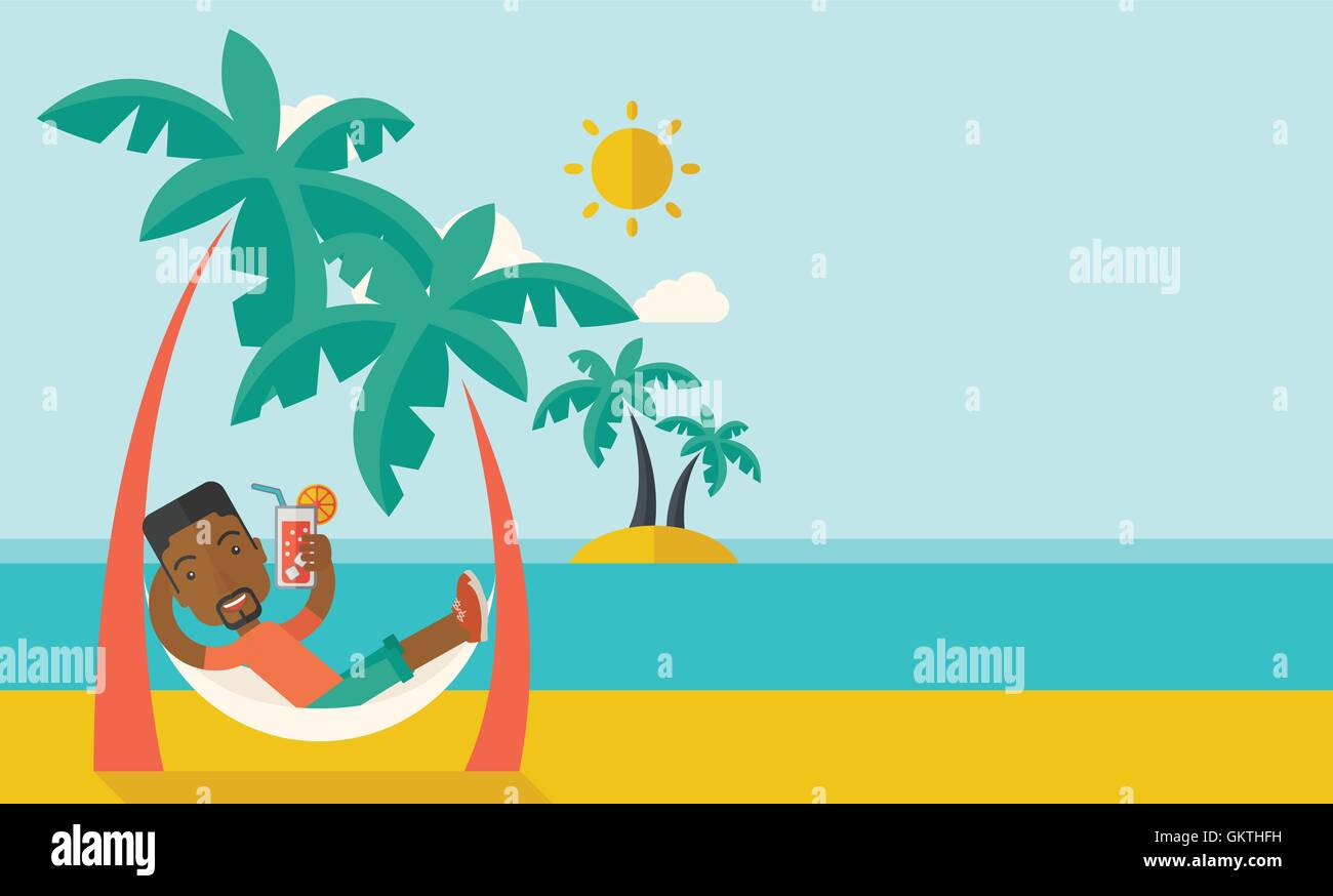 Animated Man On Beach Drinking Cocktails