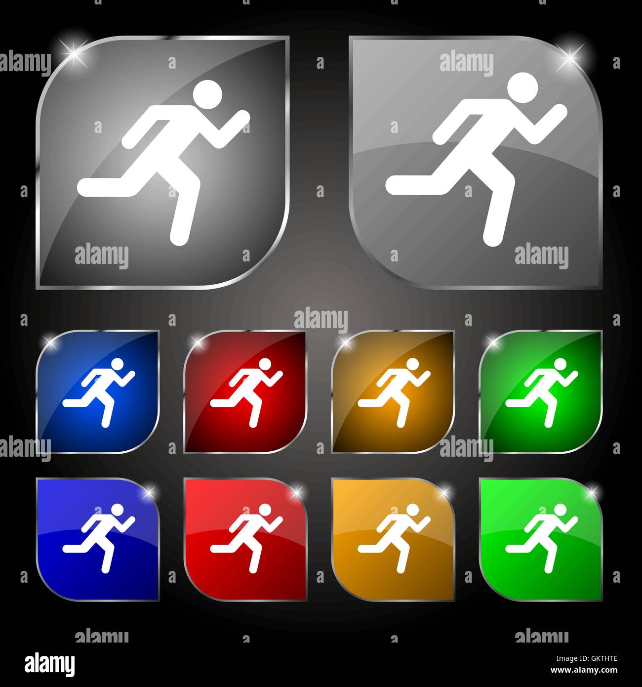 running man icon sign. Set of ten colorful buttons with glare. Vector ...