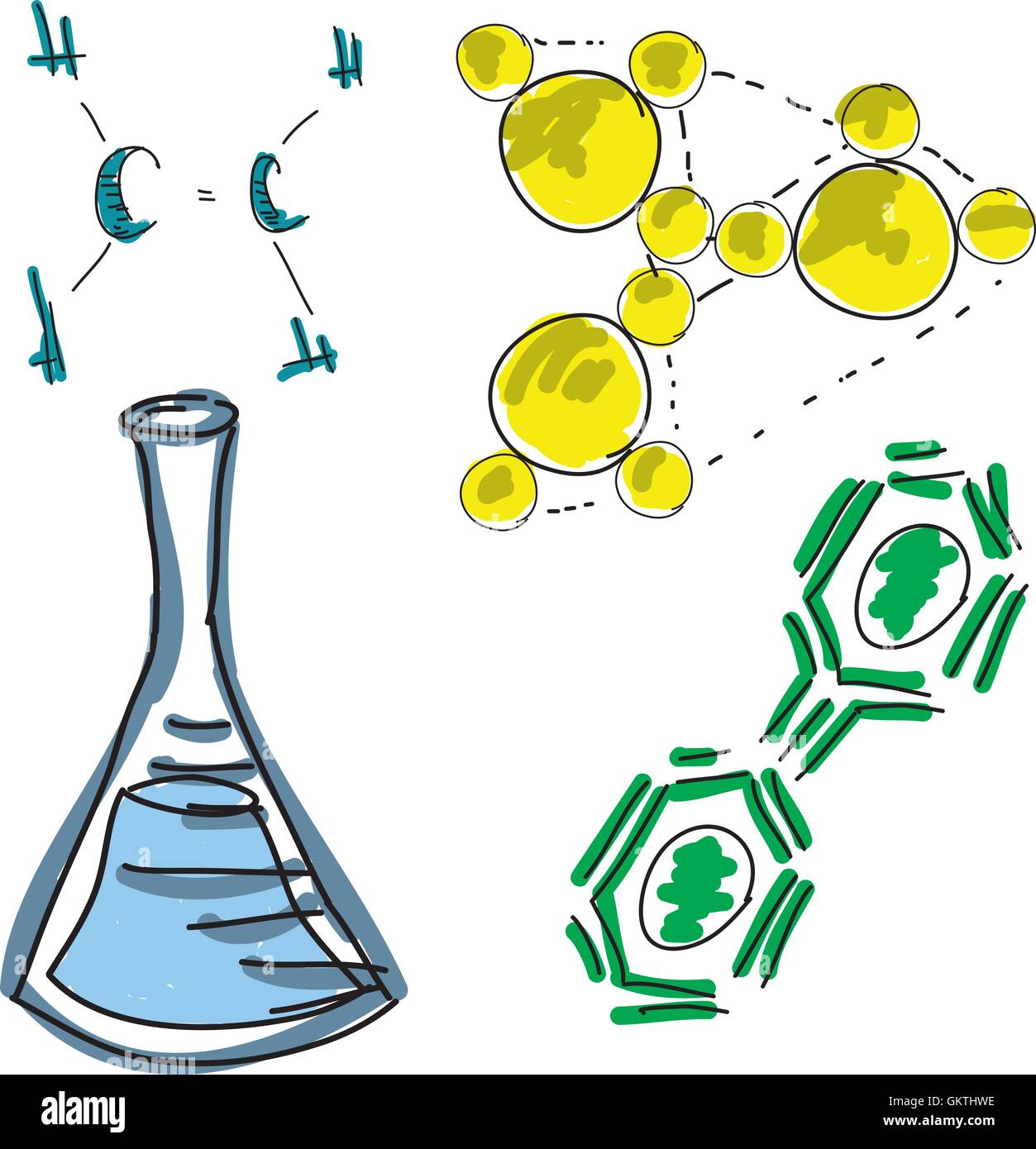 Drawn colored picture with chemistry symbols. Vector illustration Stock ...