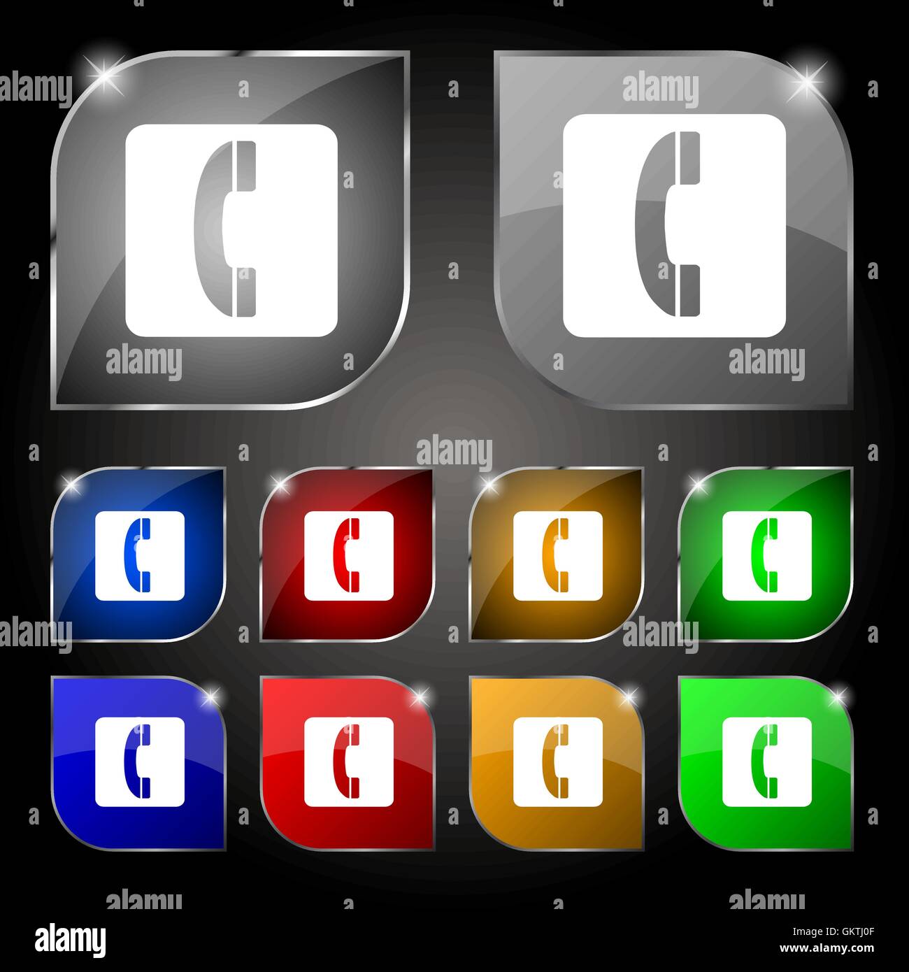 handset icon sign. Set of ten colorful buttons with glare. Vector Stock ...