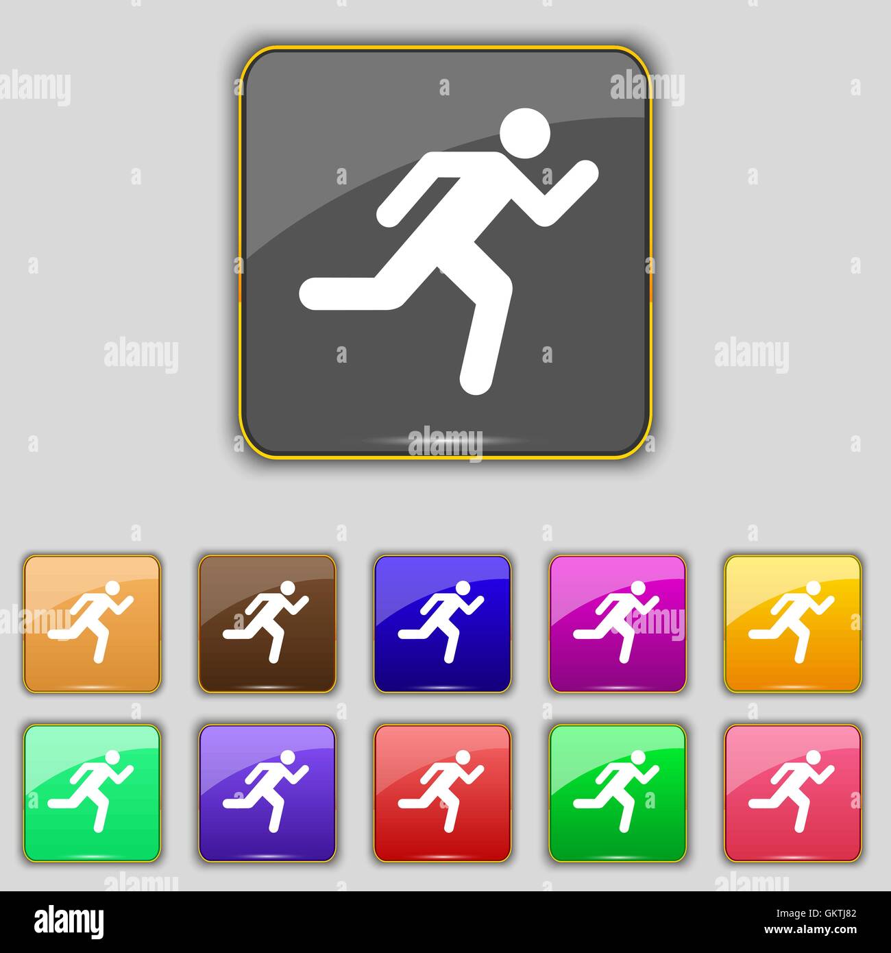 running man icon sign. Set with eleven colored buttons for your site ...