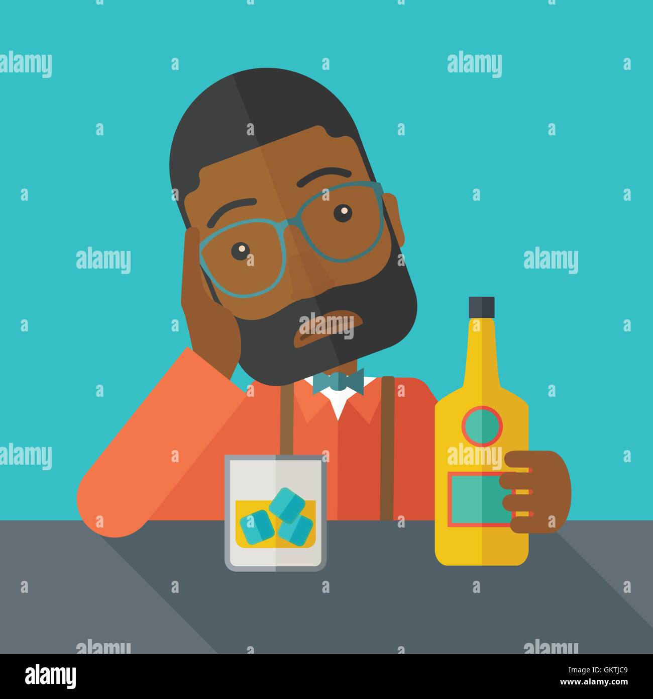 Sad african man alone in the bar drinking beer Stock Vector Image & Art ...