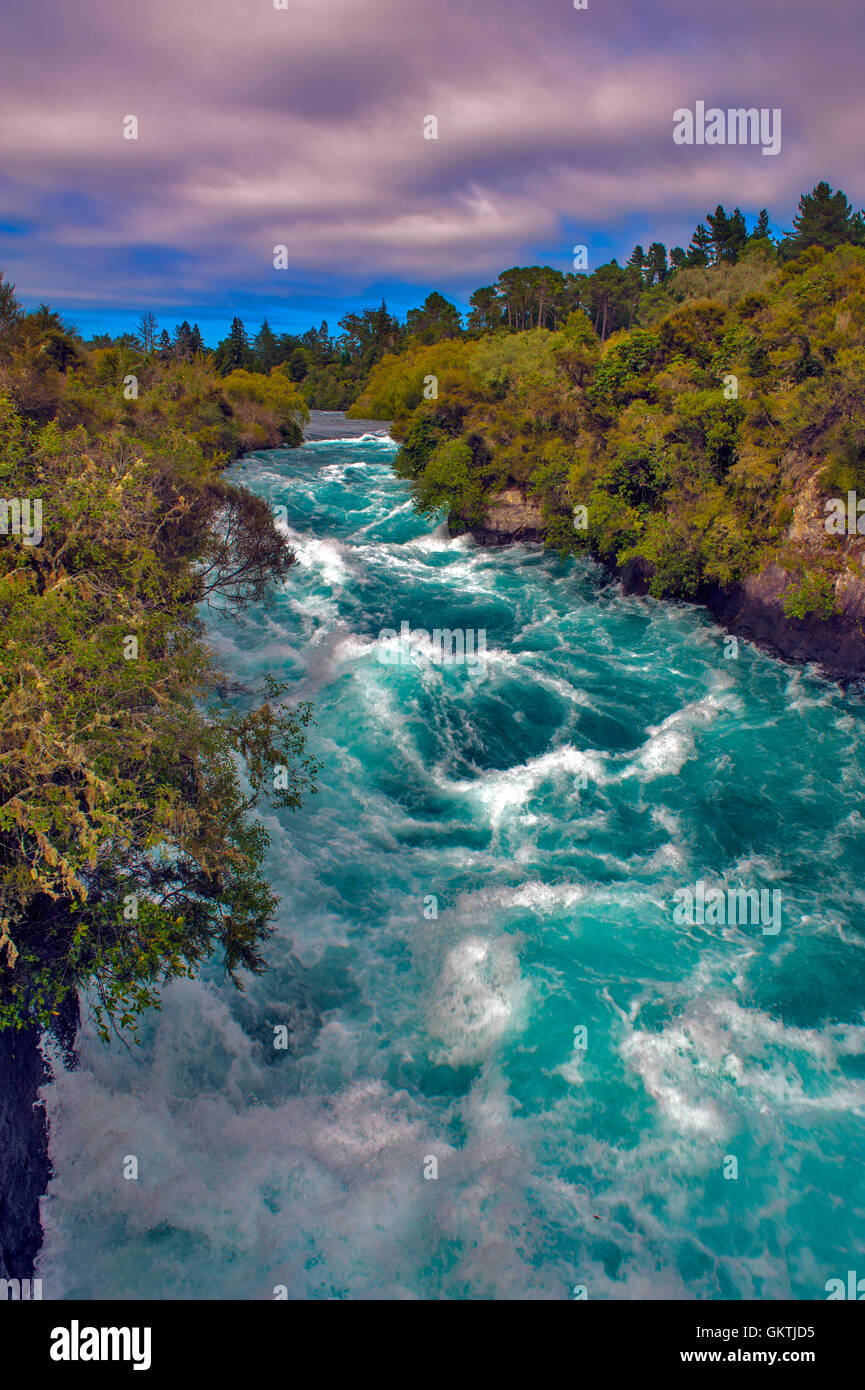 The Huka Falls are a set of waterfalls on the Waikato River that drains ...