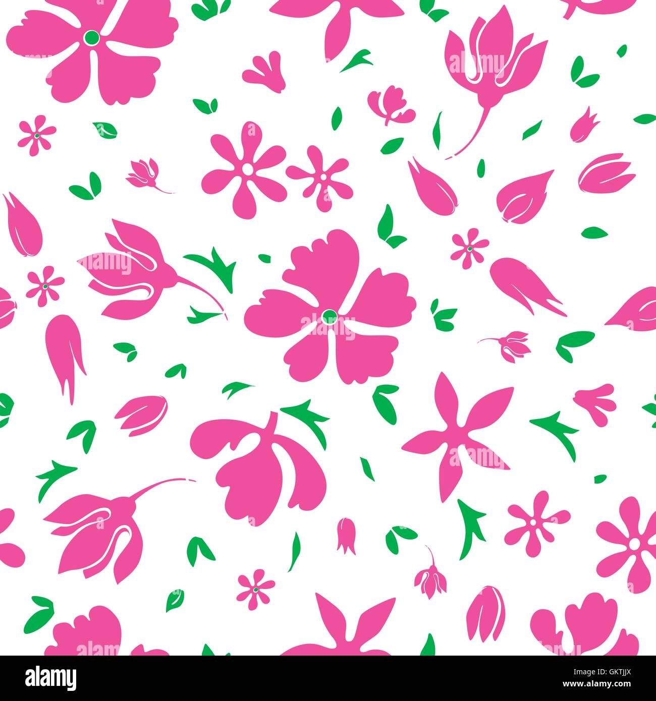 Vector Magenta Flowers Silhouettes Seamless Pattern Stock Vector Image ...