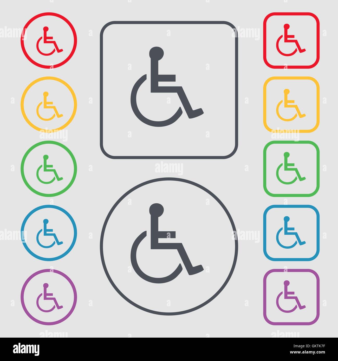 disabled icon sign. symbol on the Round and square buttons with frame ...