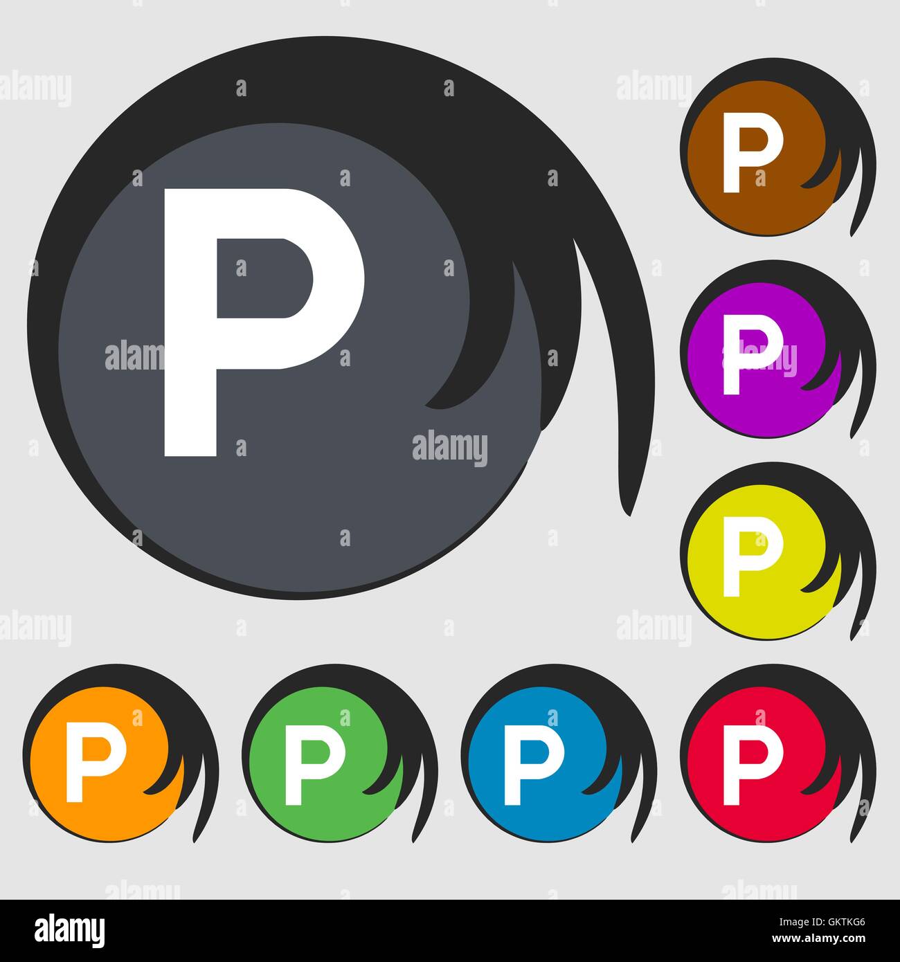 parking icon sign. Symbol on eight colored buttons. Vector Stock Vector ...