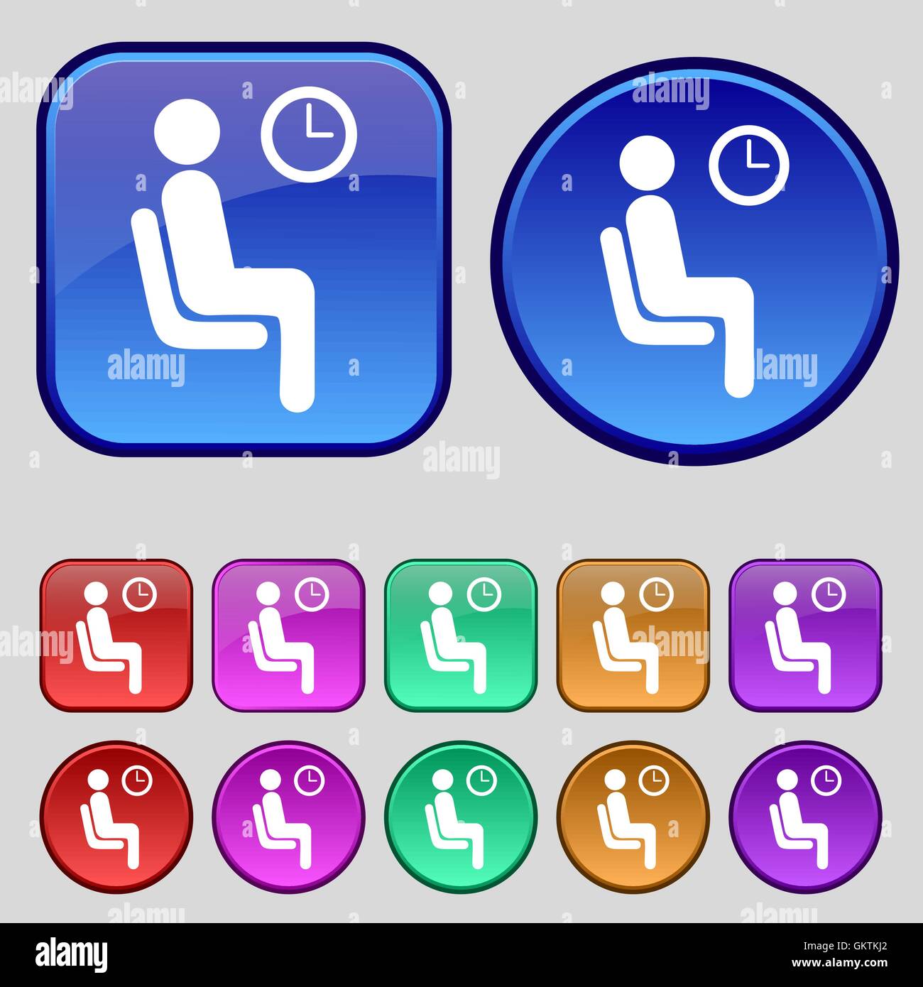 waiting icon sign. A set of twelve vintage buttons for your design ...