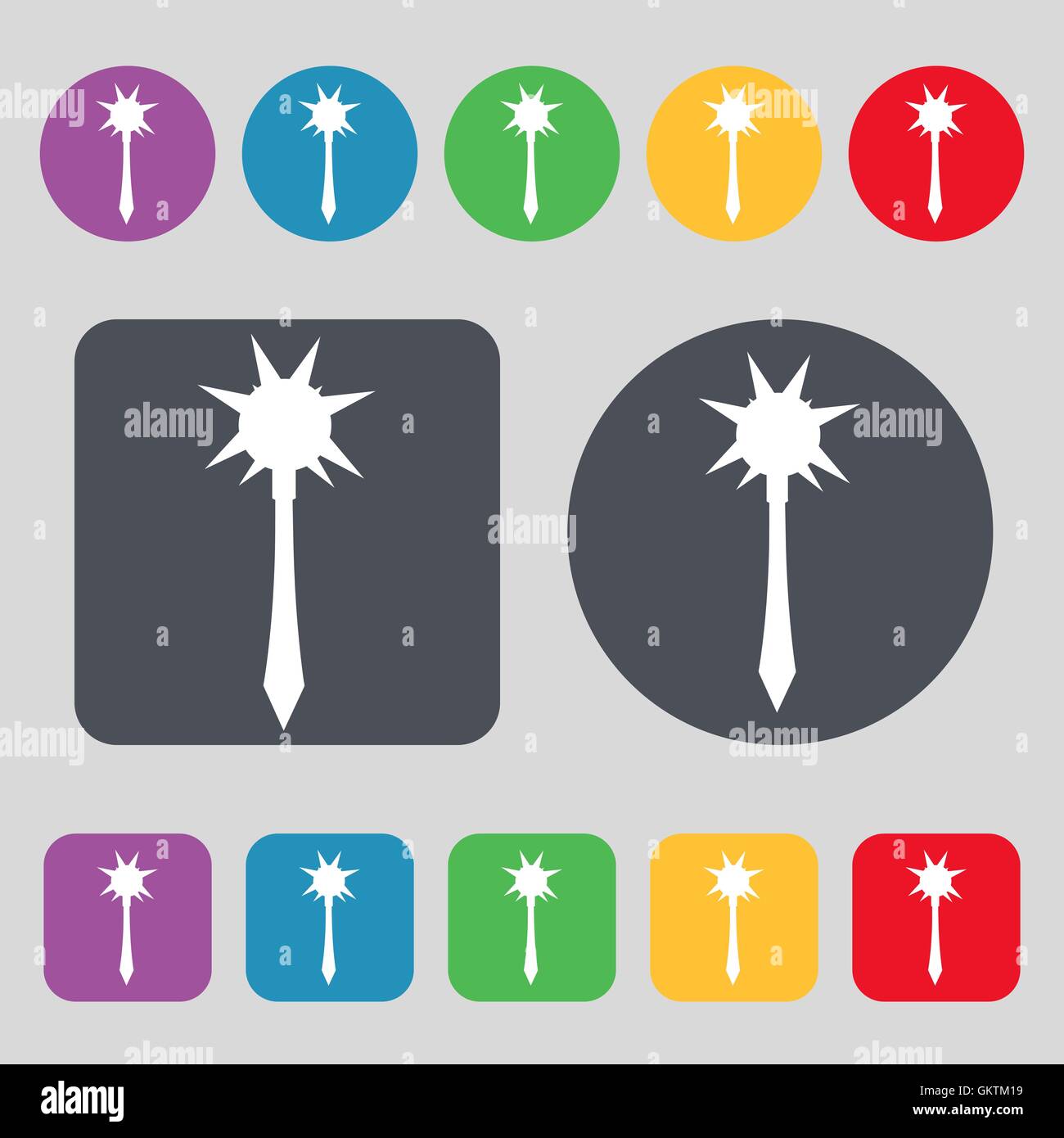 Mace icon sign. A set of 12 colored buttons. Flat design. Vector Stock ...