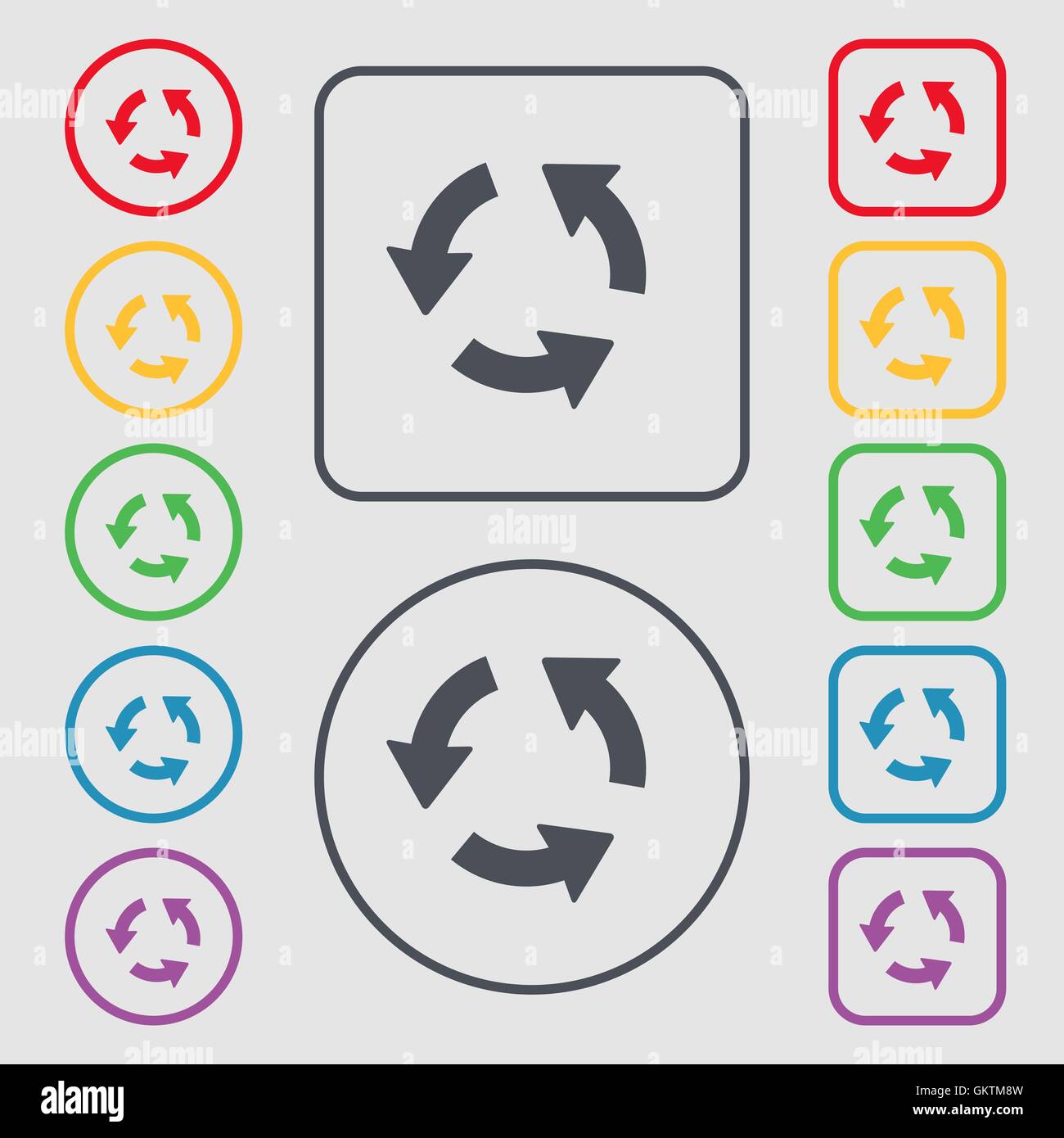 Refresh icon sign. symbol on the Round and square buttons with frame ...