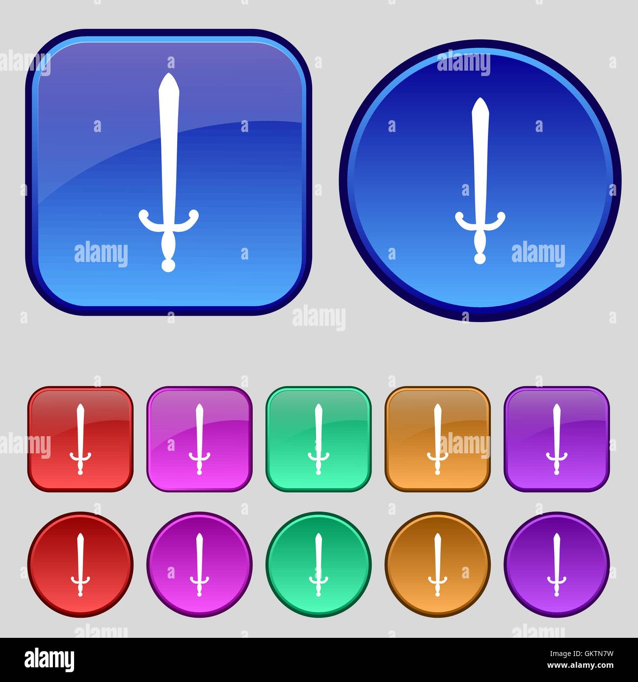 the sword icon sign. A set of twelve vintage buttons for your design ...