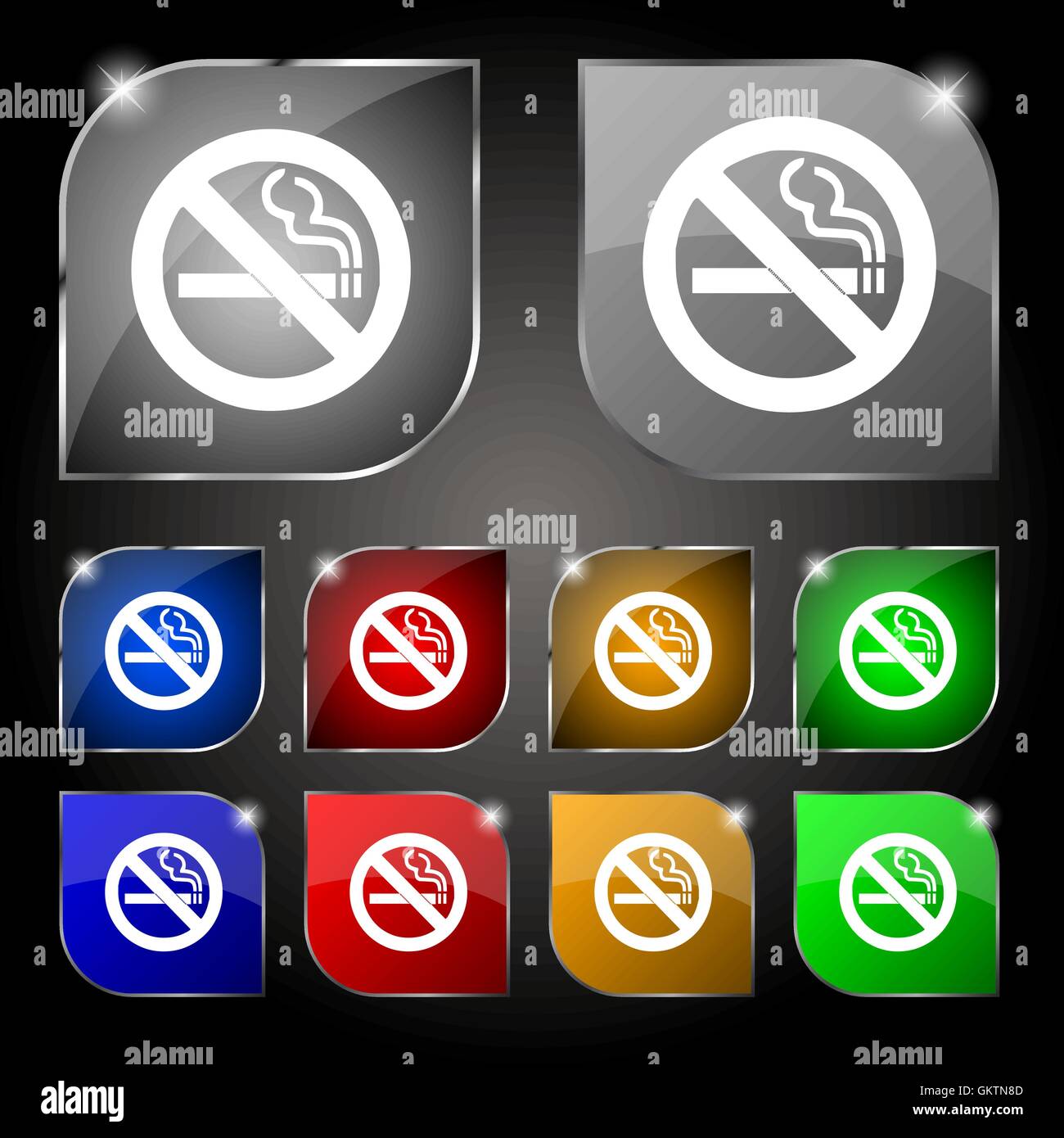 no smoking icon sign. Set of ten colorful buttons with glare. Vector ...