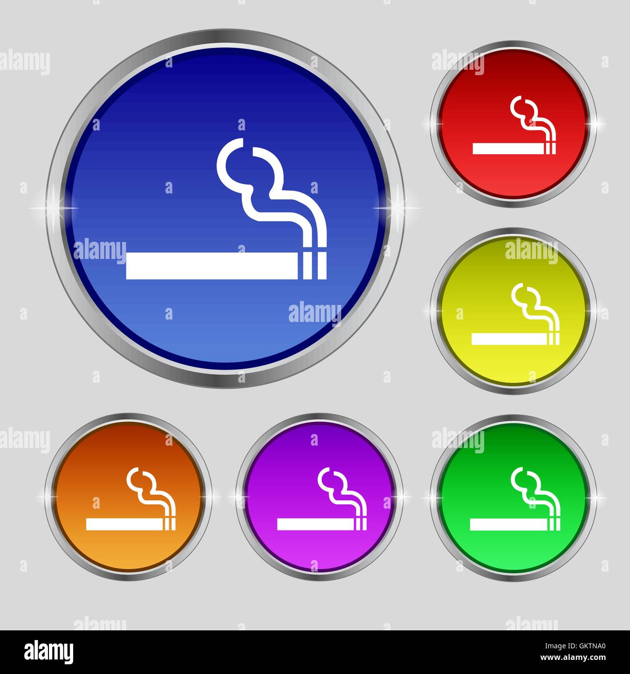cigarette smoke icon sign. Round symbol on bright colourful buttons ...