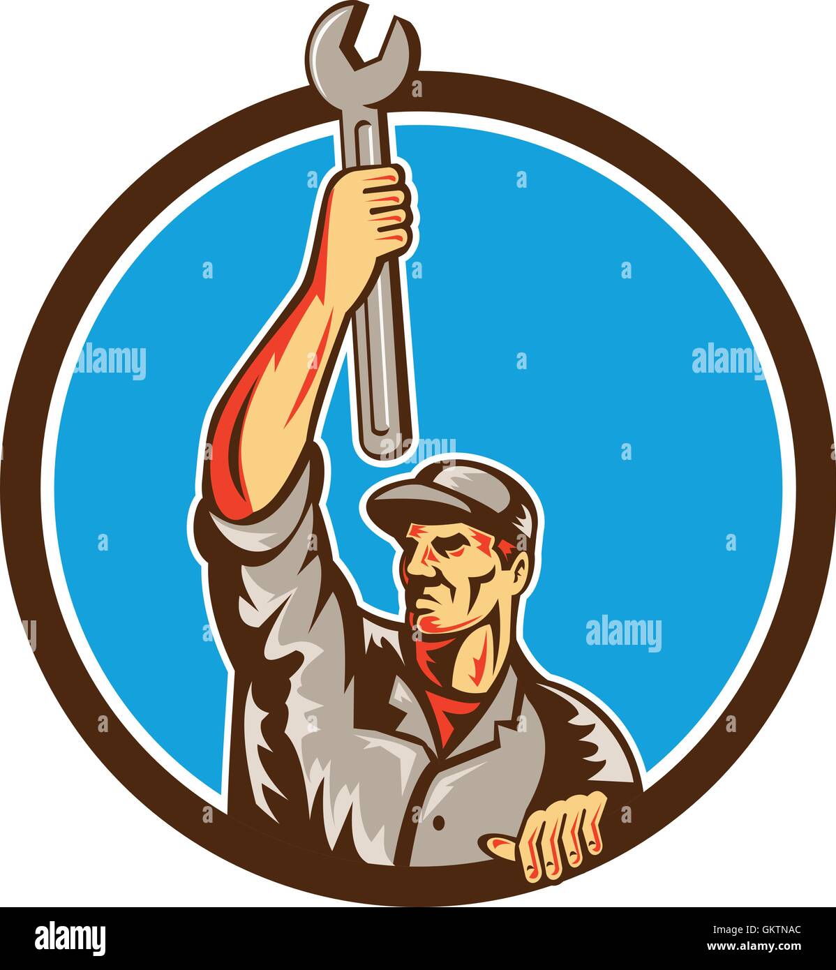 Handyman holding spanner circle hi-res stock photography and images - Alamy