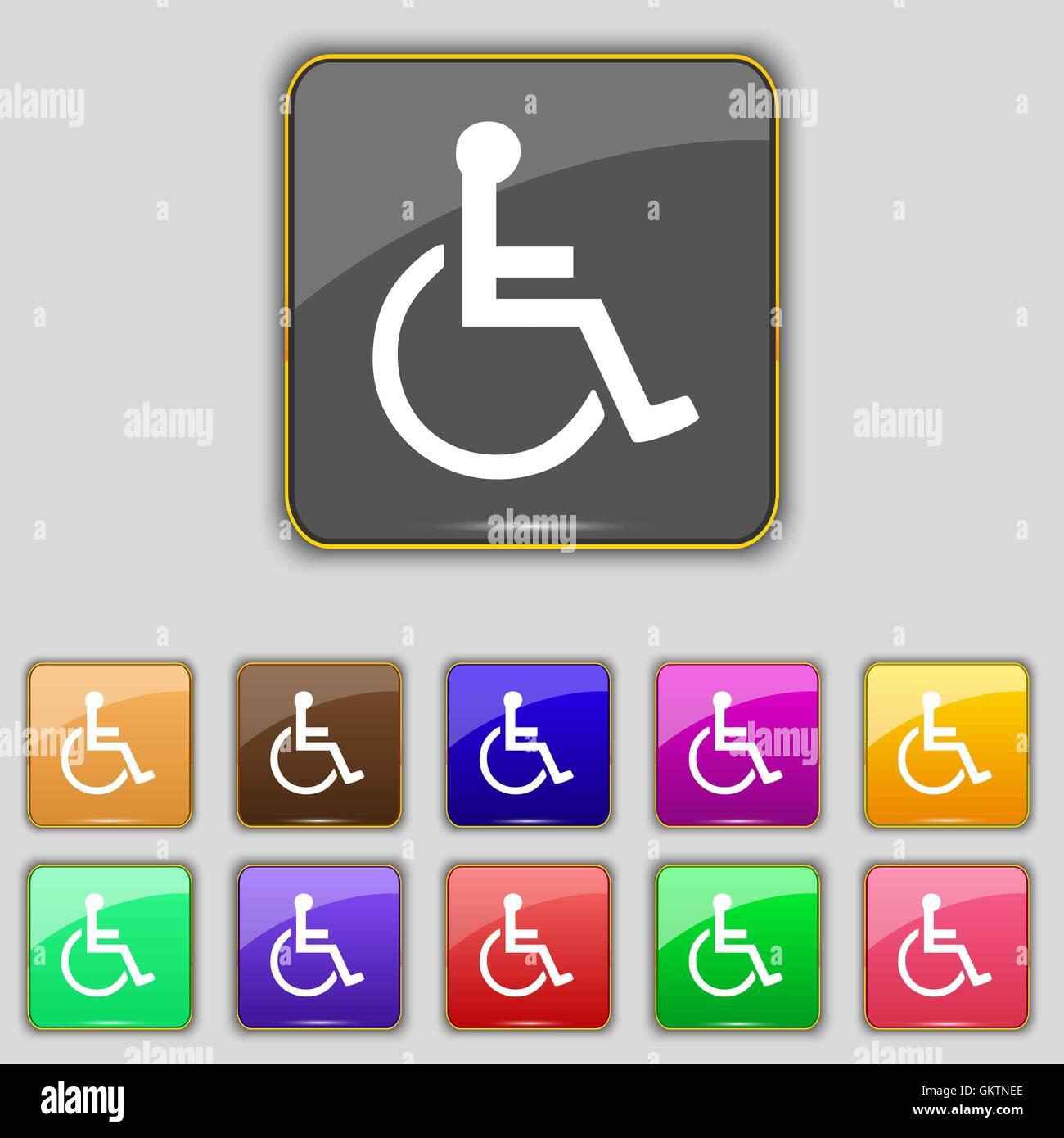 disabled icon sign. Set with eleven colored buttons for your site ...