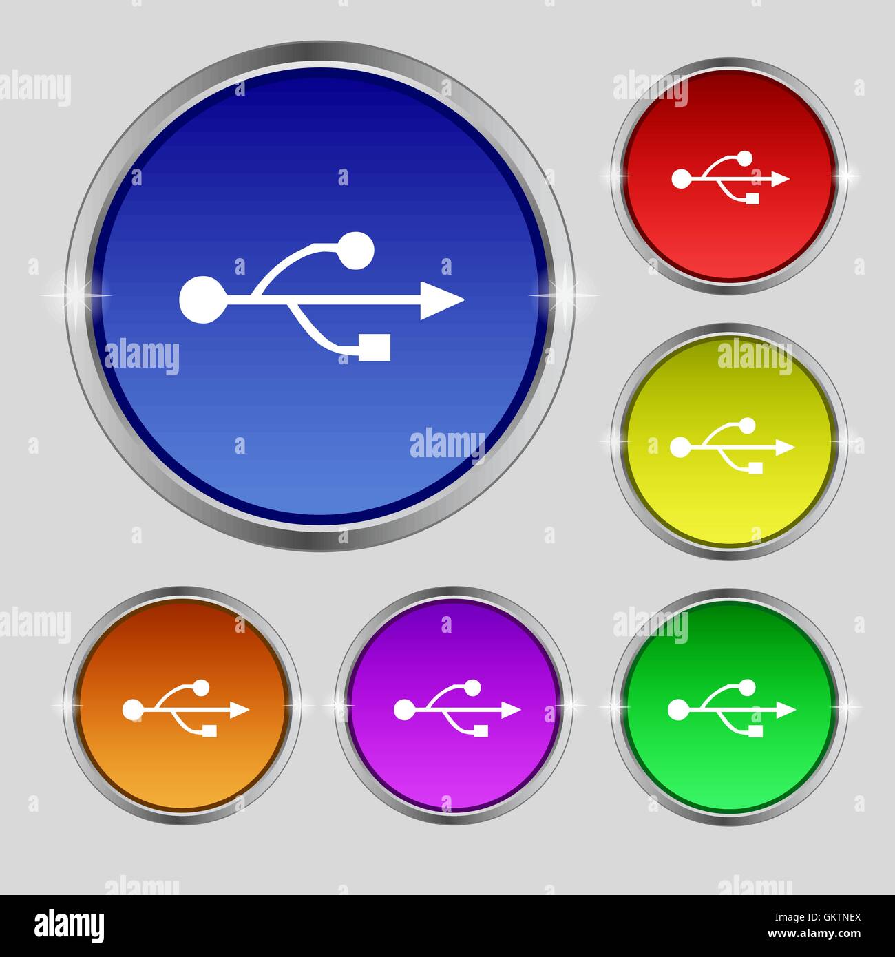 USB icon sign. Round symbol on bright colourful buttons. Vector Stock ...