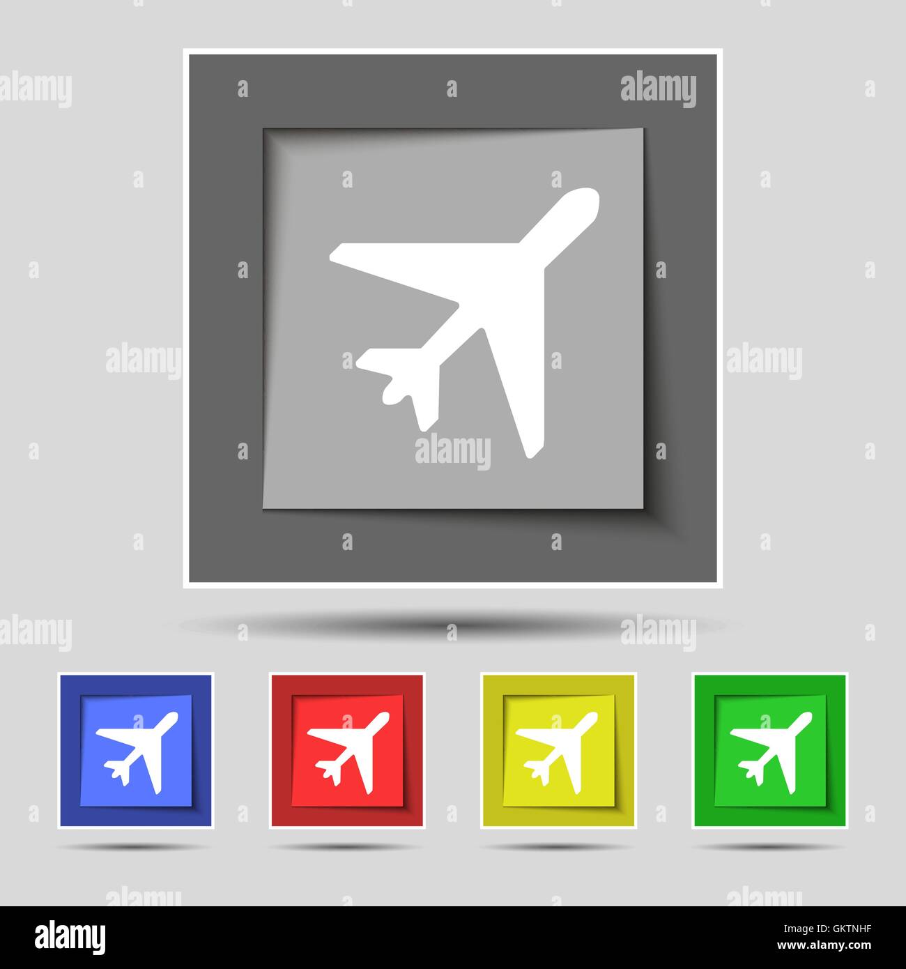 airplane icon sign on original five colored buttons. Vector Stock ...