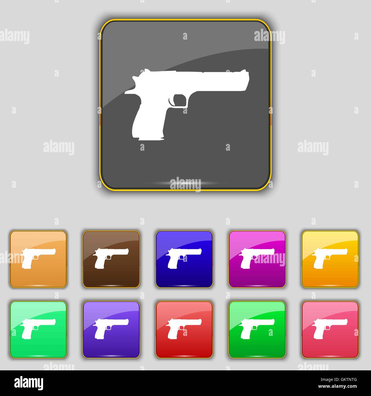gun icon sign. Set with eleven colored buttons for your site. Vector ...