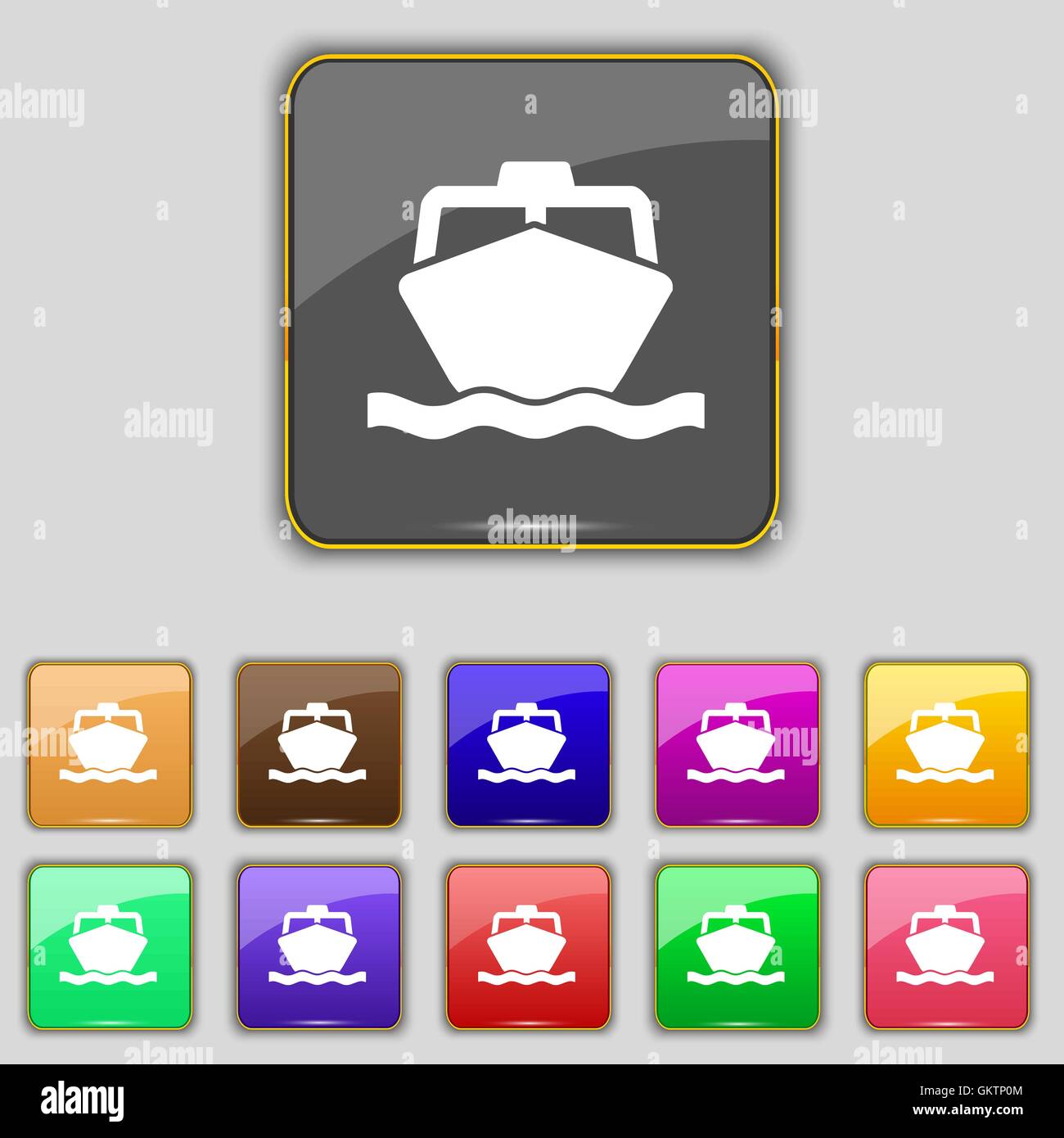 the boat icon sign. Set with eleven colored buttons for your site ...