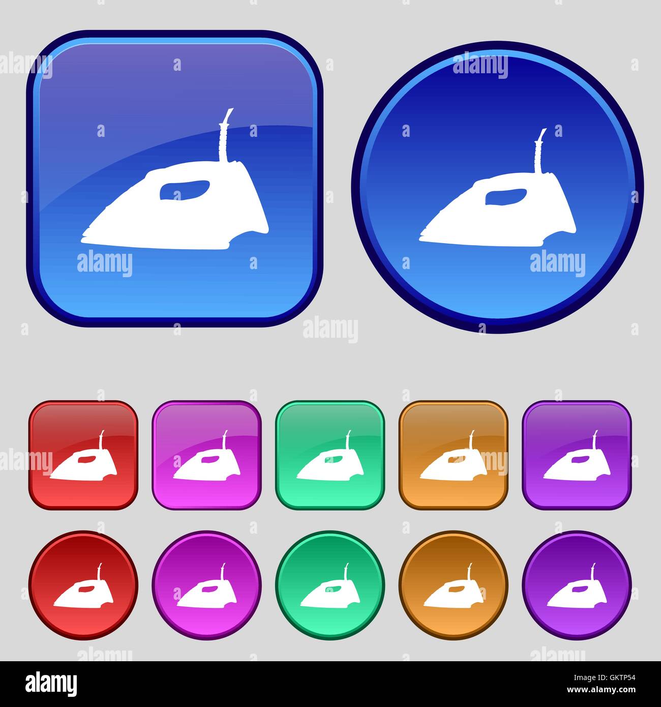 Iron icon sign. A set of twelve vintage buttons for your design. Vector ...