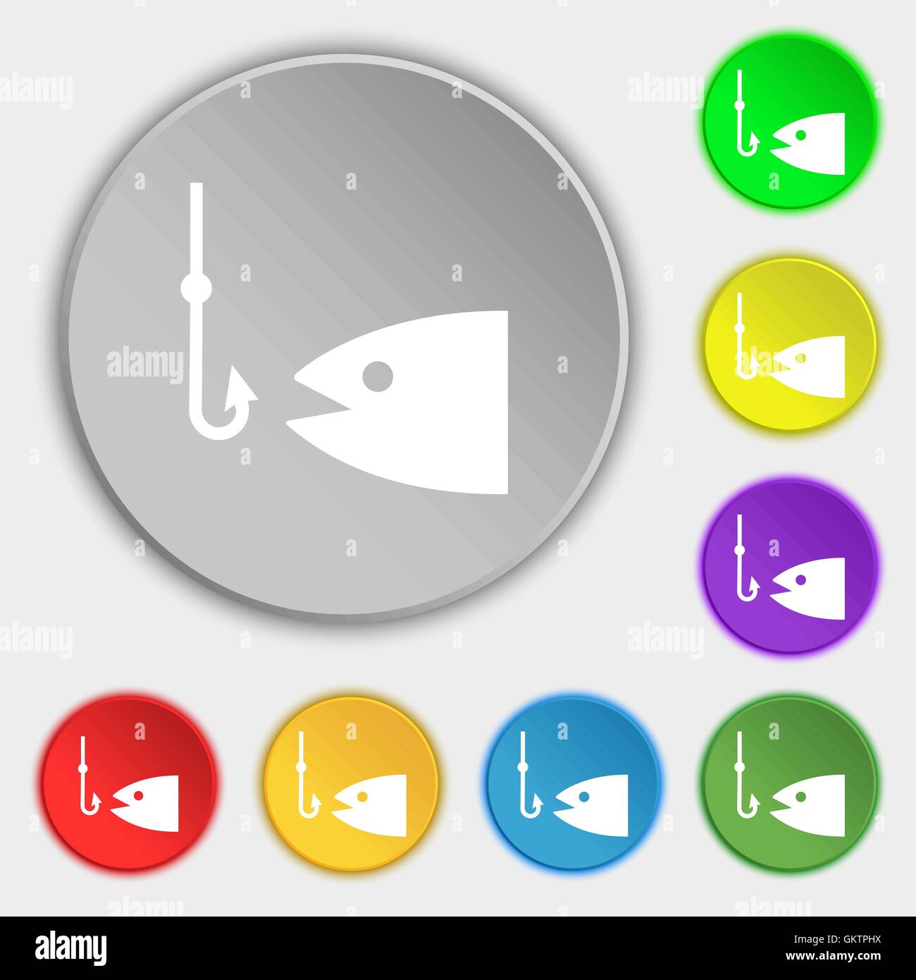 Fishing icon sign. Symbol on five flat buttons. Vector Stock Vector ...