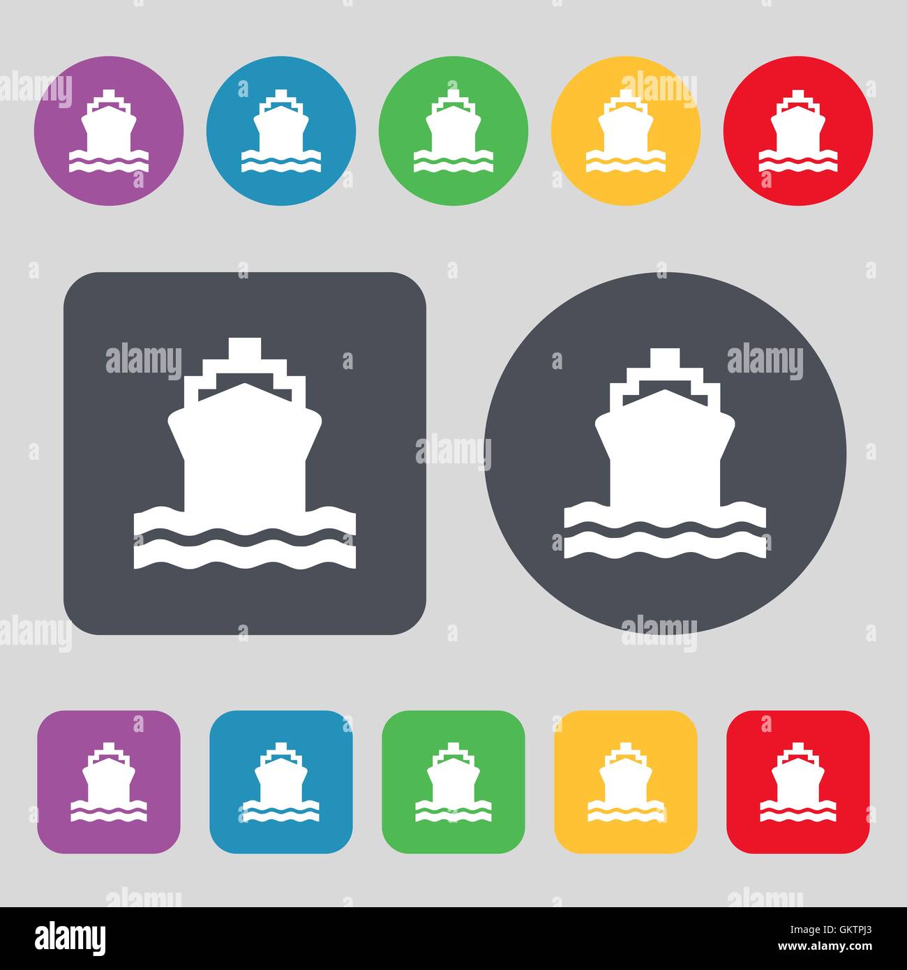 ship icon sign. A set of 12 colored buttons. Flat design. Vector Stock ...
