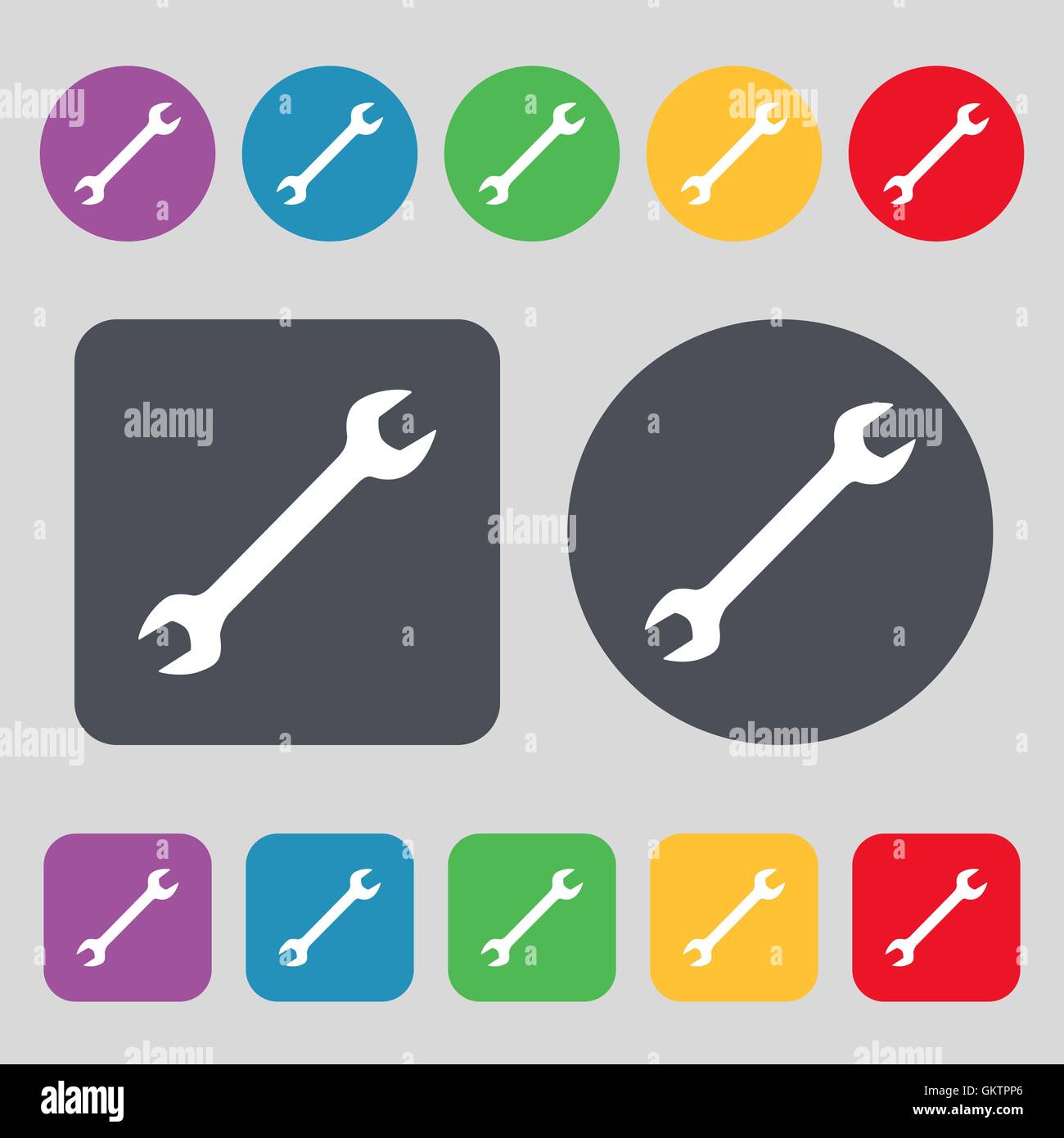 wrench icon sign. A set of 12 colored buttons. Flat design. Vector ...