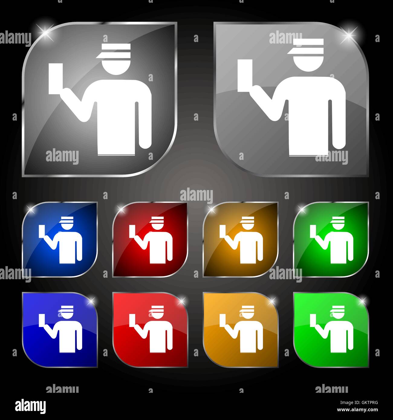 Inspector icon sign. Set of ten colorful buttons with glare. Vector ...