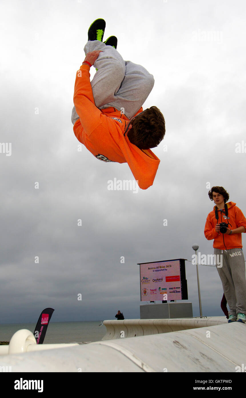 Free Runners at Prom Xtra, Colwyn Bay Stock Photo - Alamy