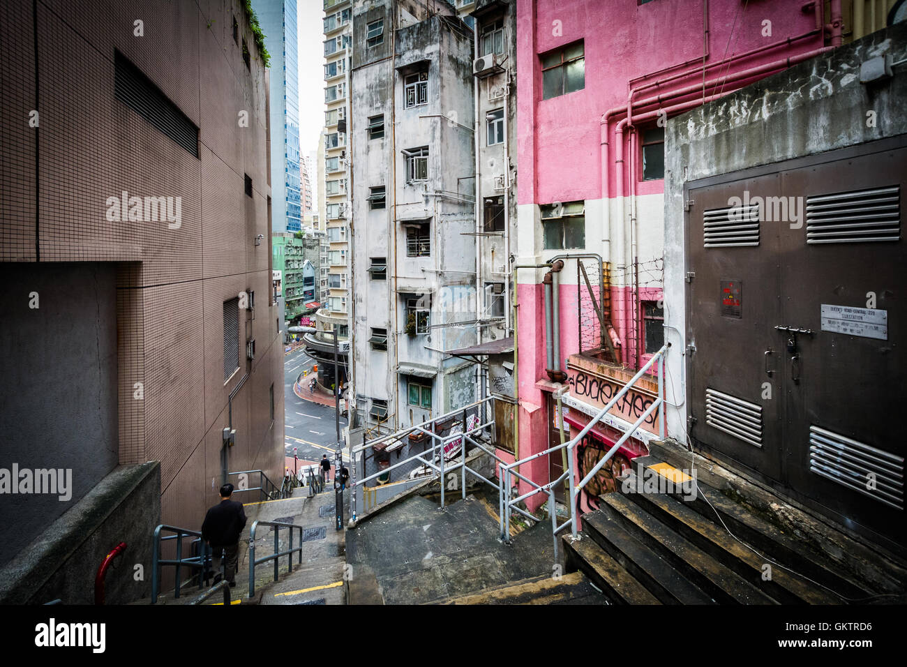 Narrow staircase and buildings at Central, in Hong Kong Stock Photo - Alamy
