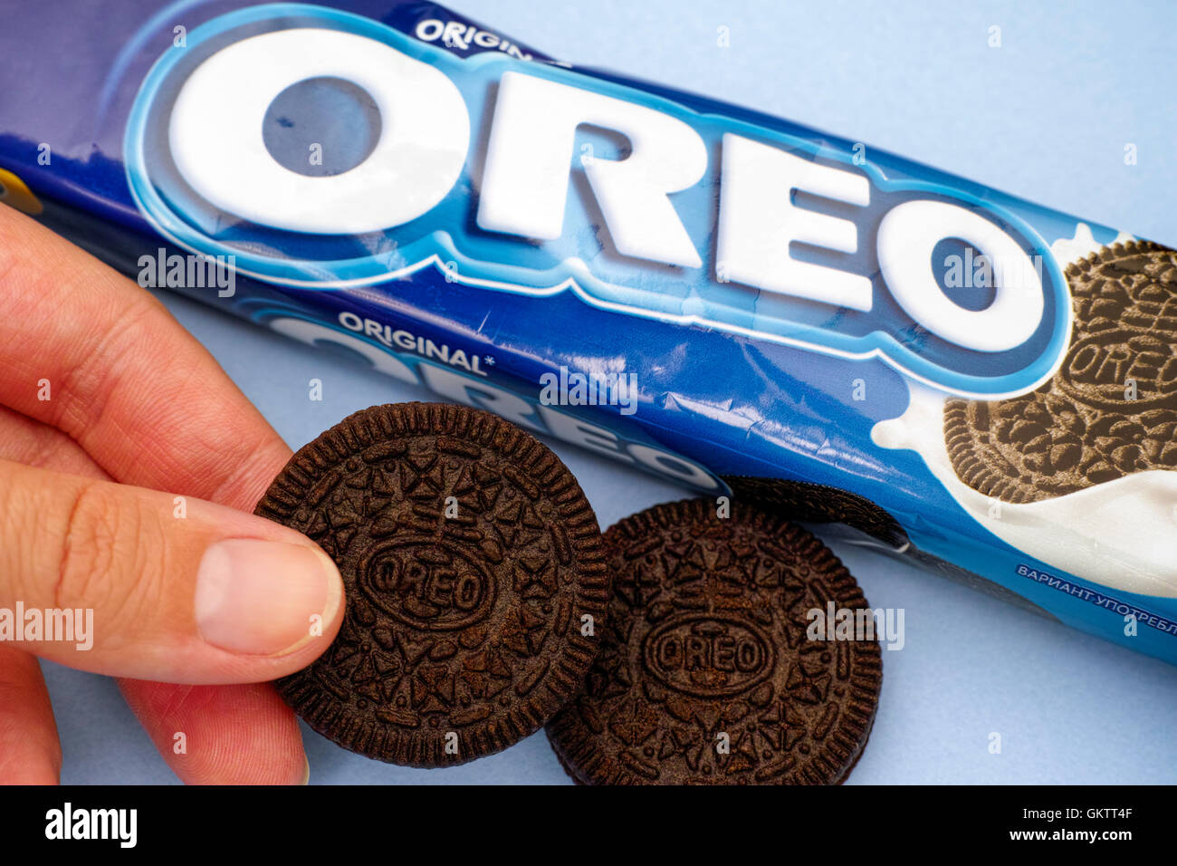 Tambov, Russian Federation - August 12, 2016 Oreo pack with two Oreo ...