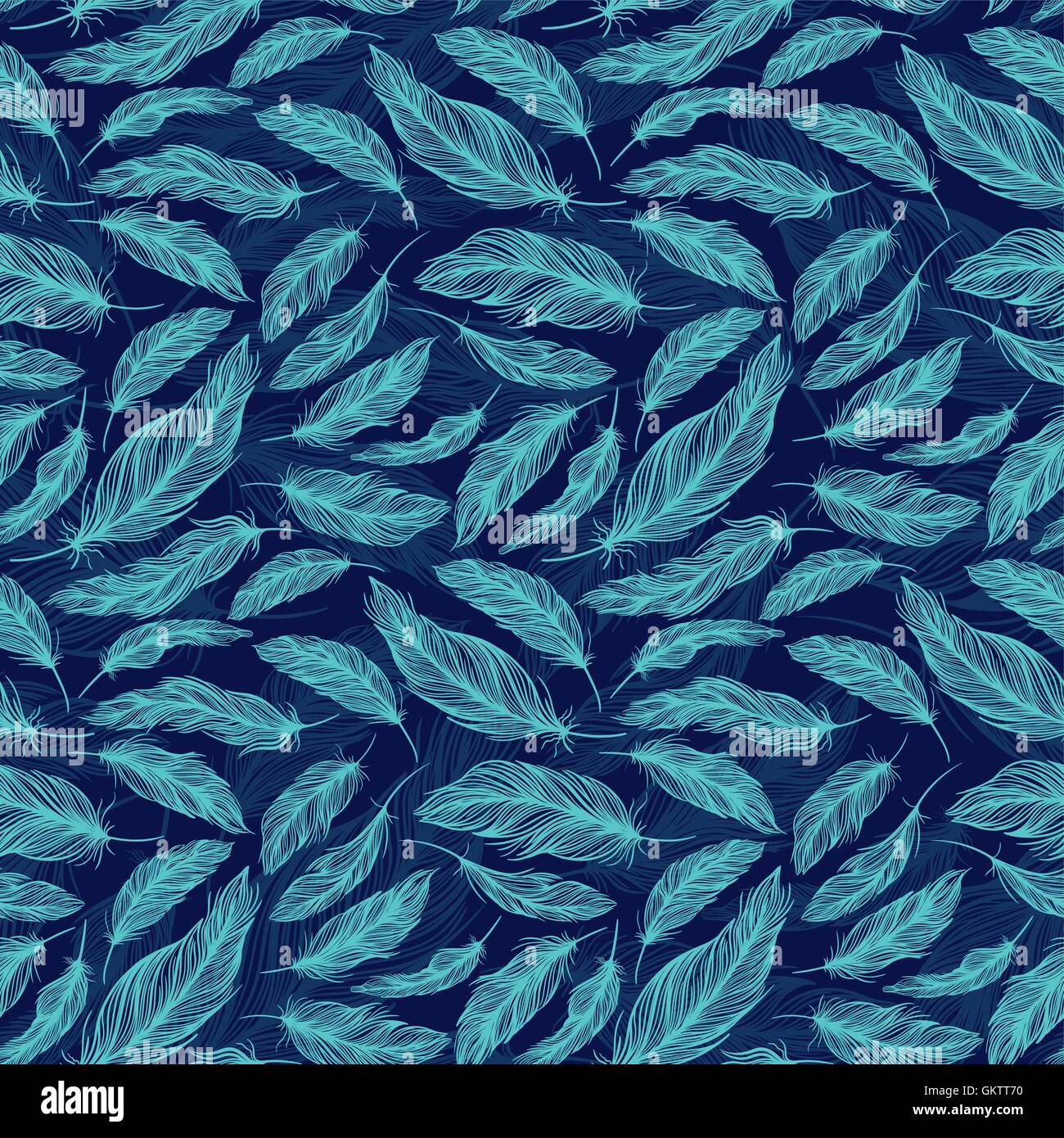 Seamless boho style texture with tribal turquoise feathers on indigo ...