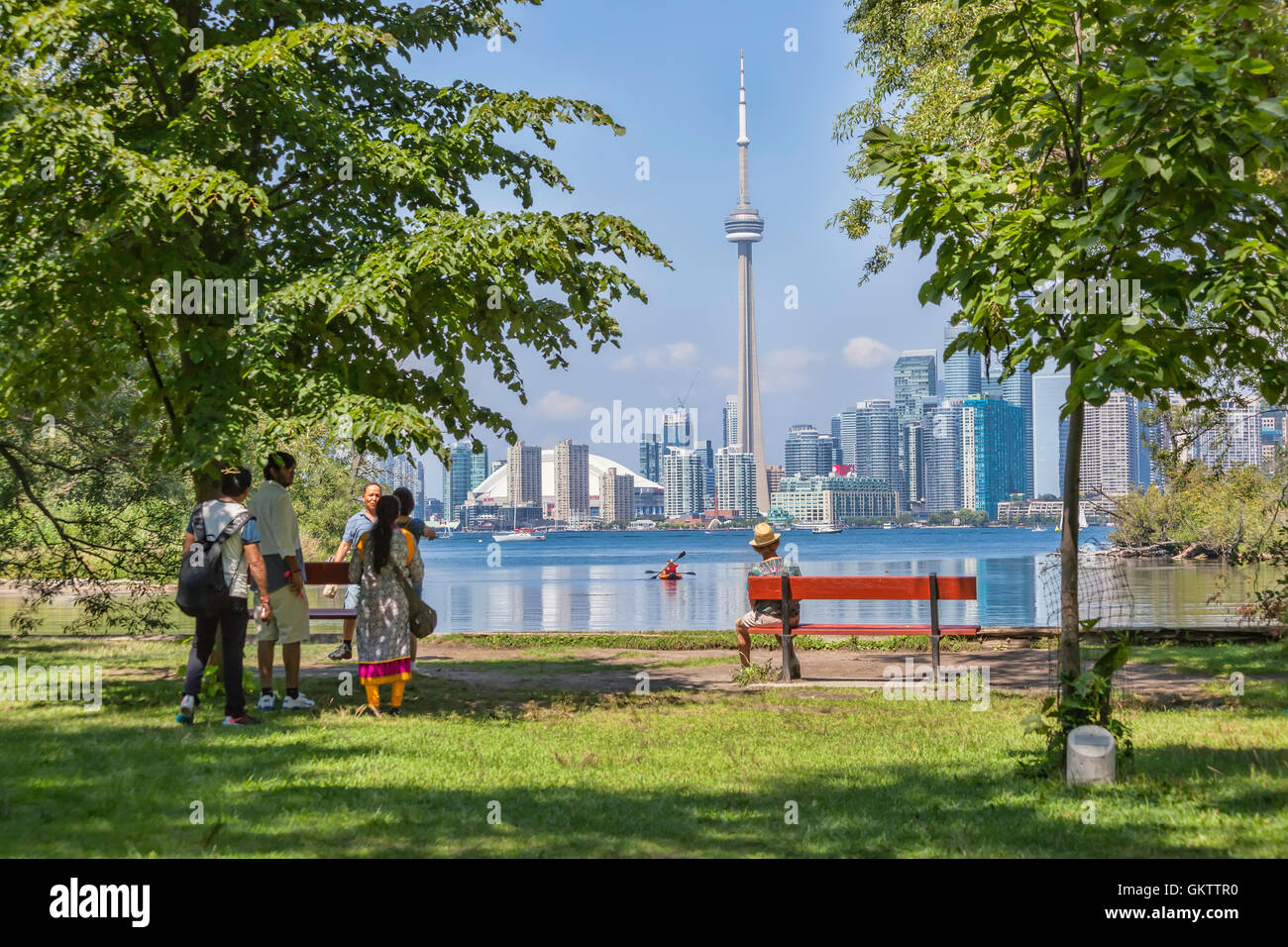 Centre Island and Ward Island and CN Tower on Lake Ontario in Toronto ...