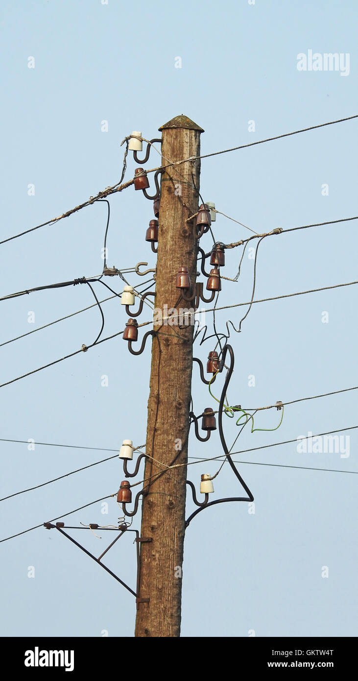 Electric pole with wires Stock Photo - Alamy