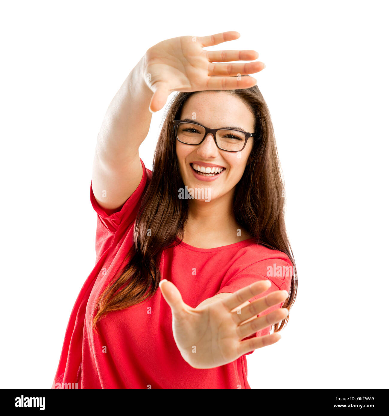 Woman smile hands face hi-res stock photography and images - Alamy