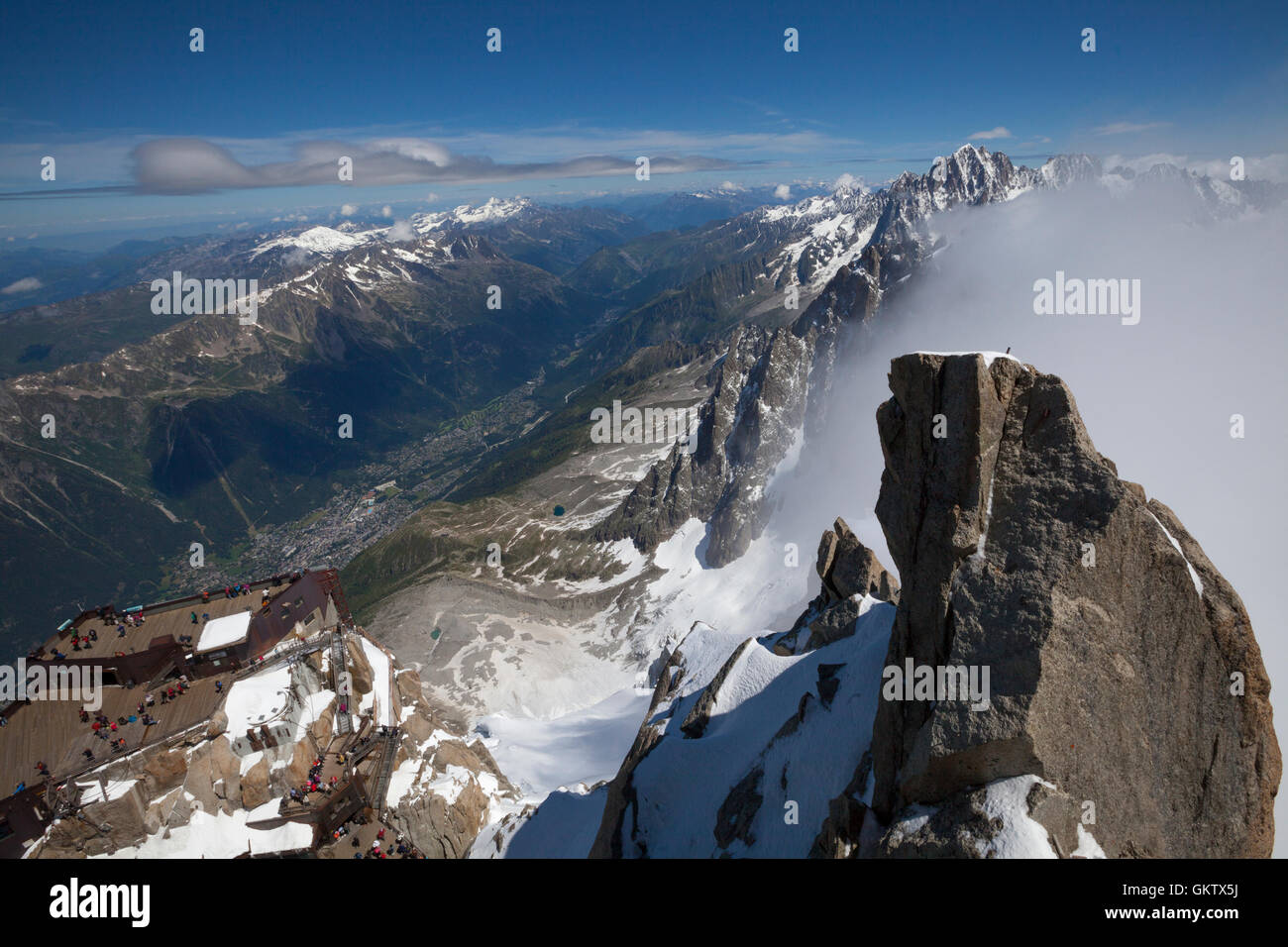 View from Aiguille du Midi, Alps, France on Chamonix Valley. First plan ...