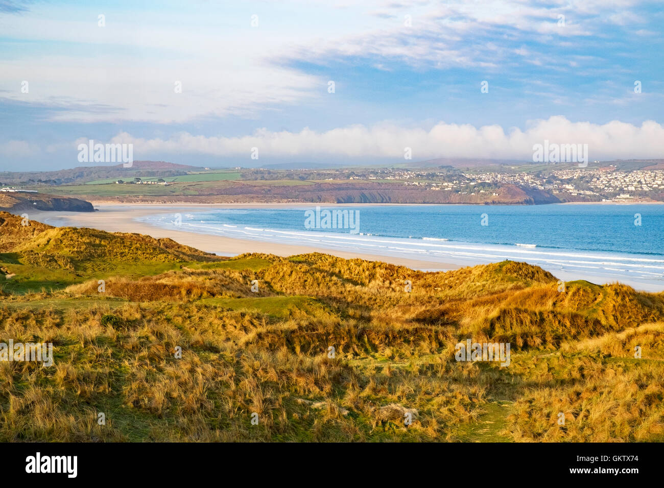 A view across Gwithian Towans and Hayle estuary in Cornwall, UK Stock ...