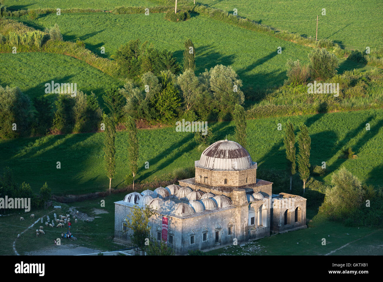 Looking down on the Xhamia e Plumbit or Lead Mosque built in 1773 ...