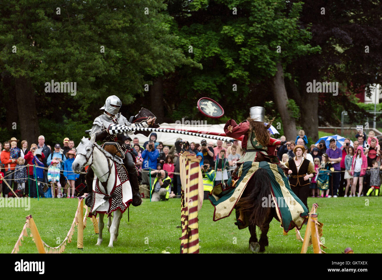 Jousting tournament taking part in the grounds of the royal Linlithgow ...